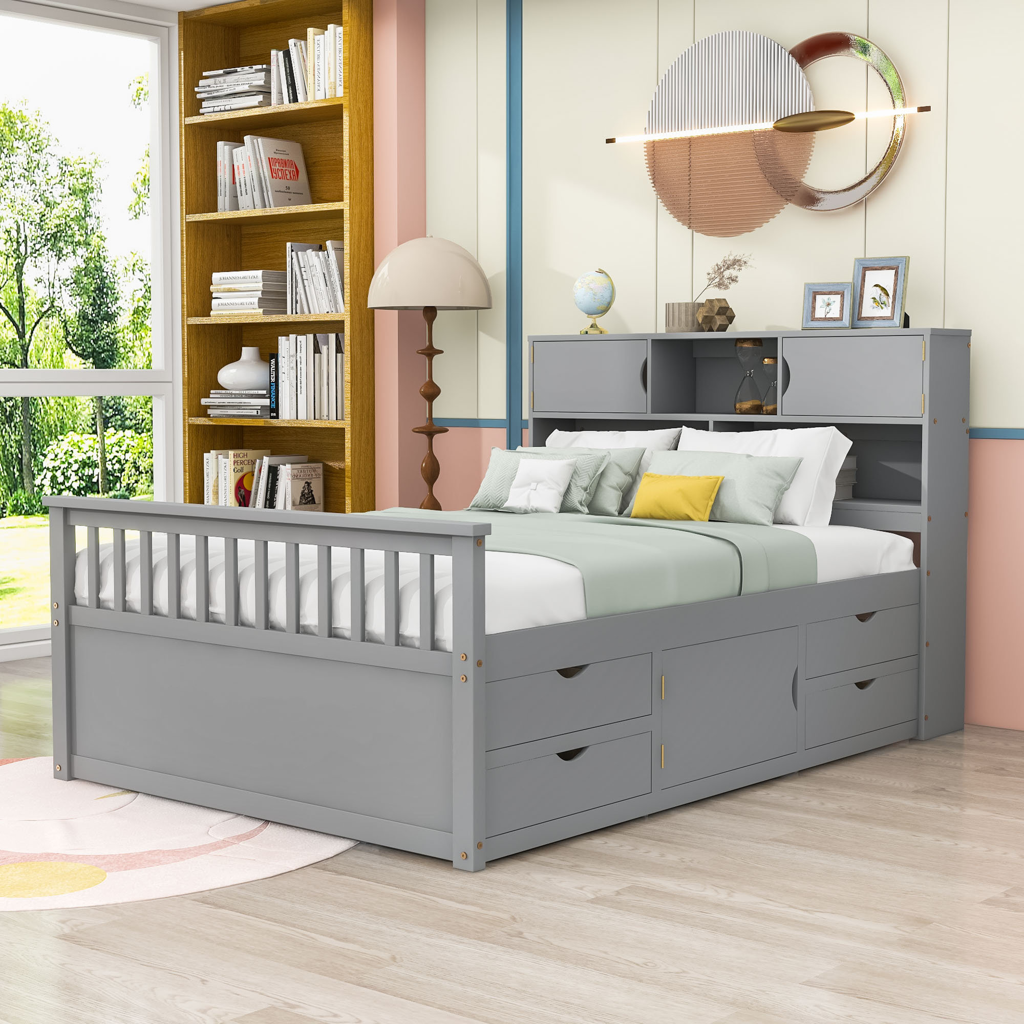 Lark Manor Platform Bed with Storage Bookcases, Shelves and Drawers ...