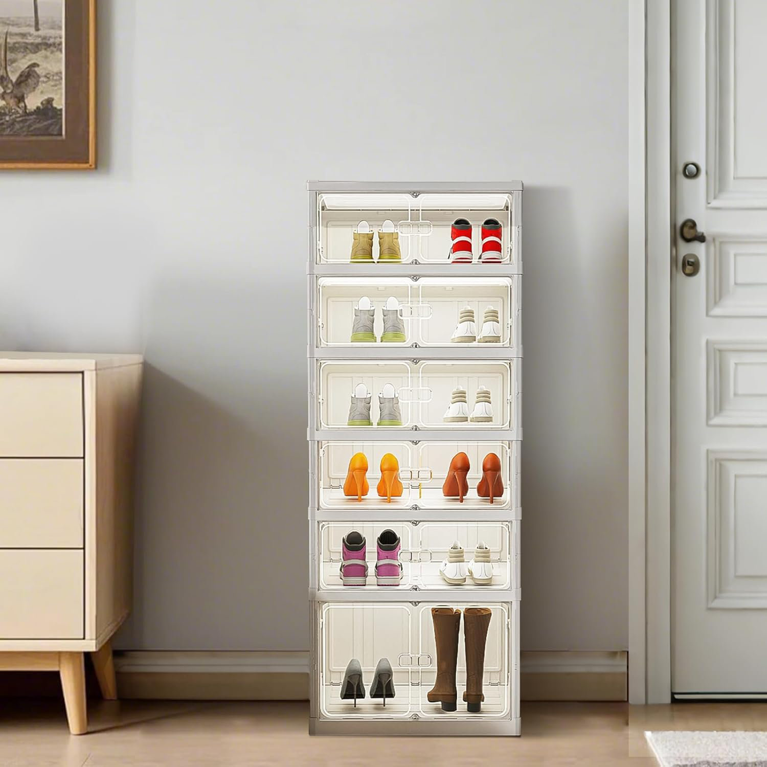 Rebrilliant Foldable Shoe Storage Box, Plastic Stackable Shoe Cabinets ...