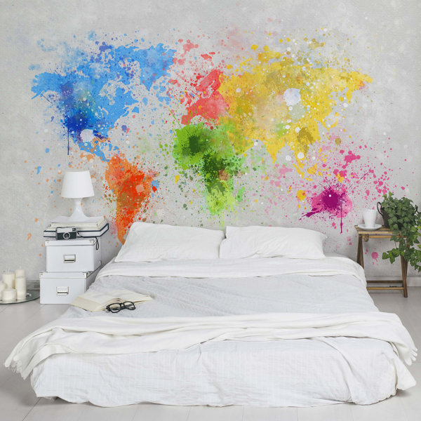 East Urban Home Colour Splash World Map Semi-Gloss Wallpaper Roll ...