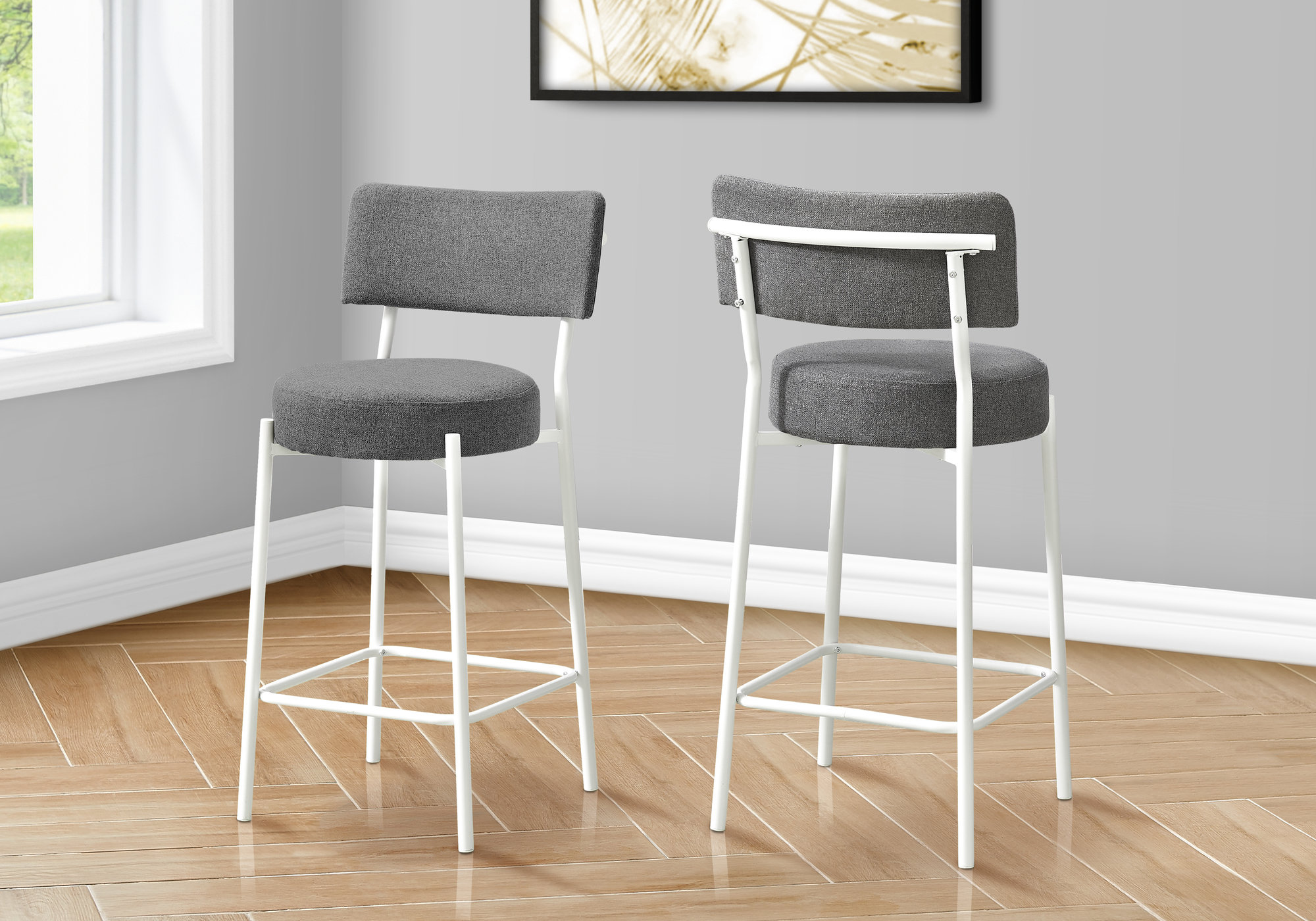 Ivy Bronx Barstool, Counter Height, Set Of 2, Kitchen, Grey Fabric ...