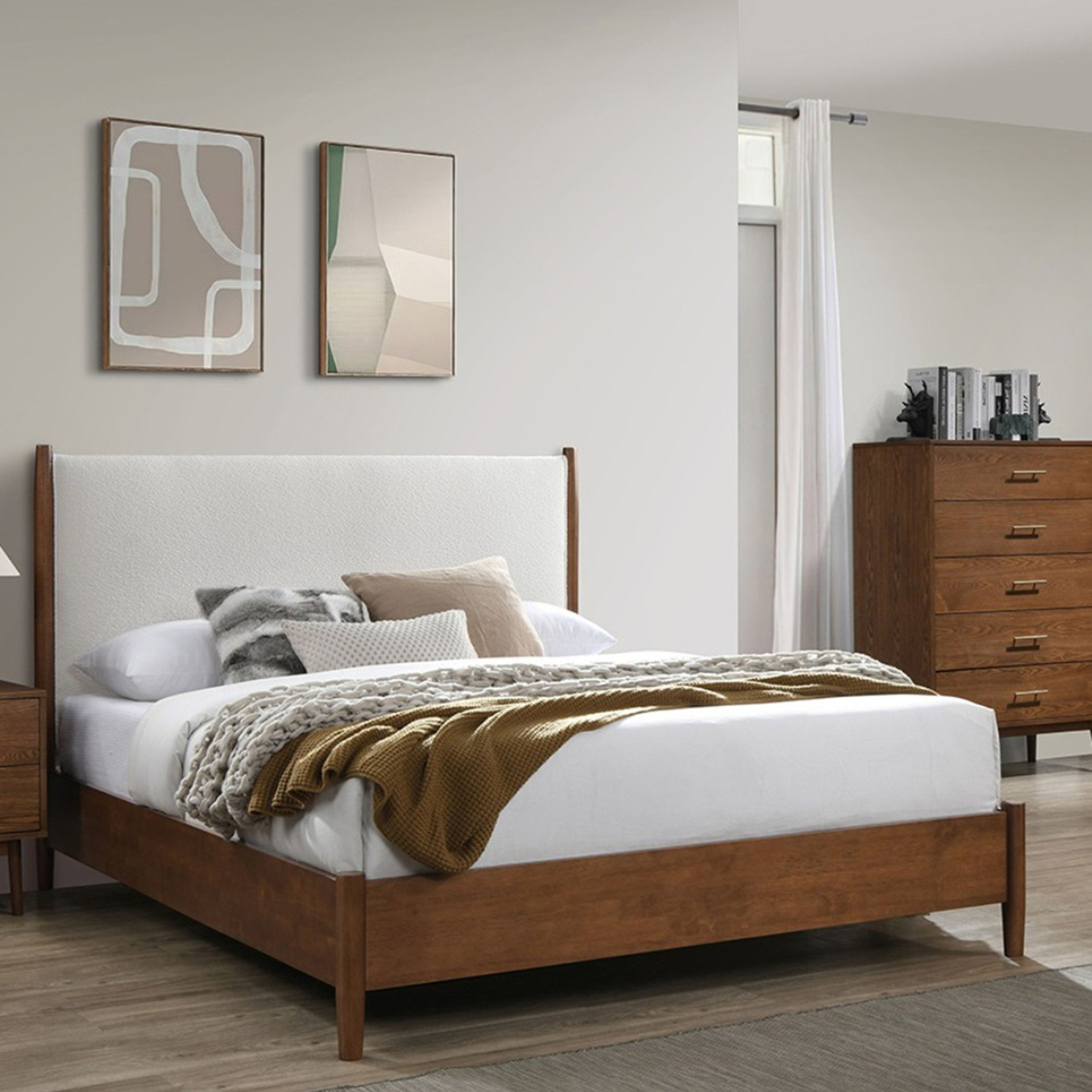 Corrigan Studio Mid-Century Modern Style Solid wood Panel Headboard Bed ...