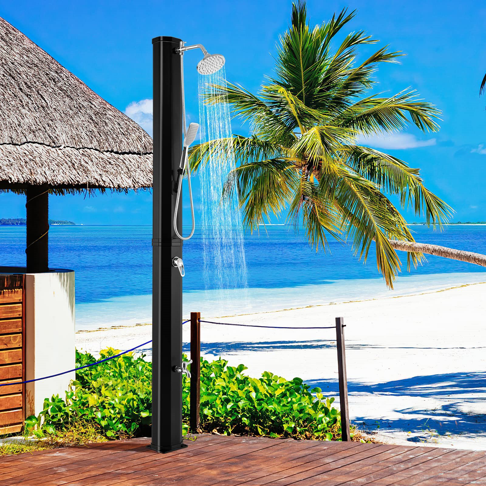 QOLFER 7.2 FT Outdoor Solar Heated Shower, 2-Section 9.3 Gal Pool ...