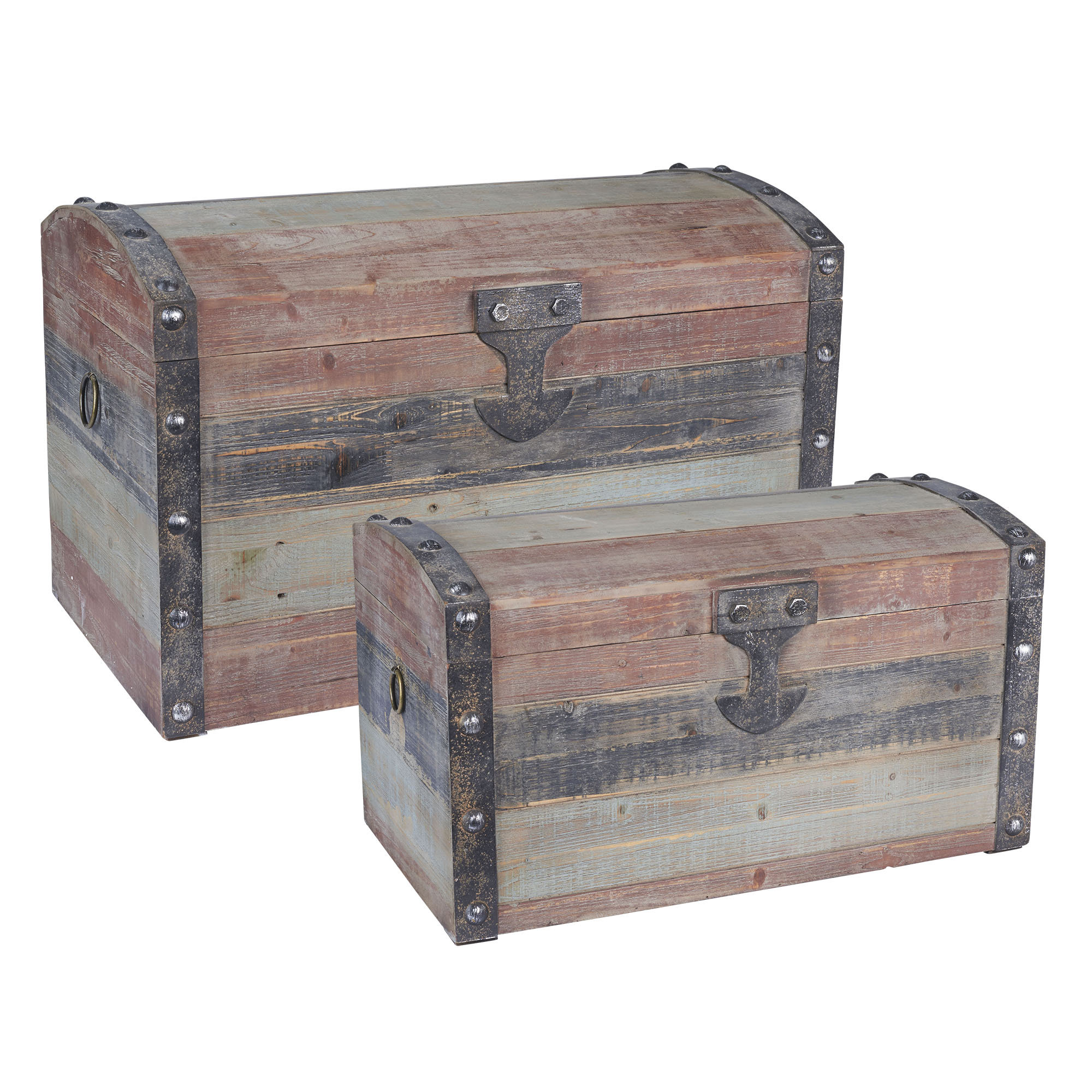Household Essentials Wooden Storage Trunk Set, Large and Small Domed ...