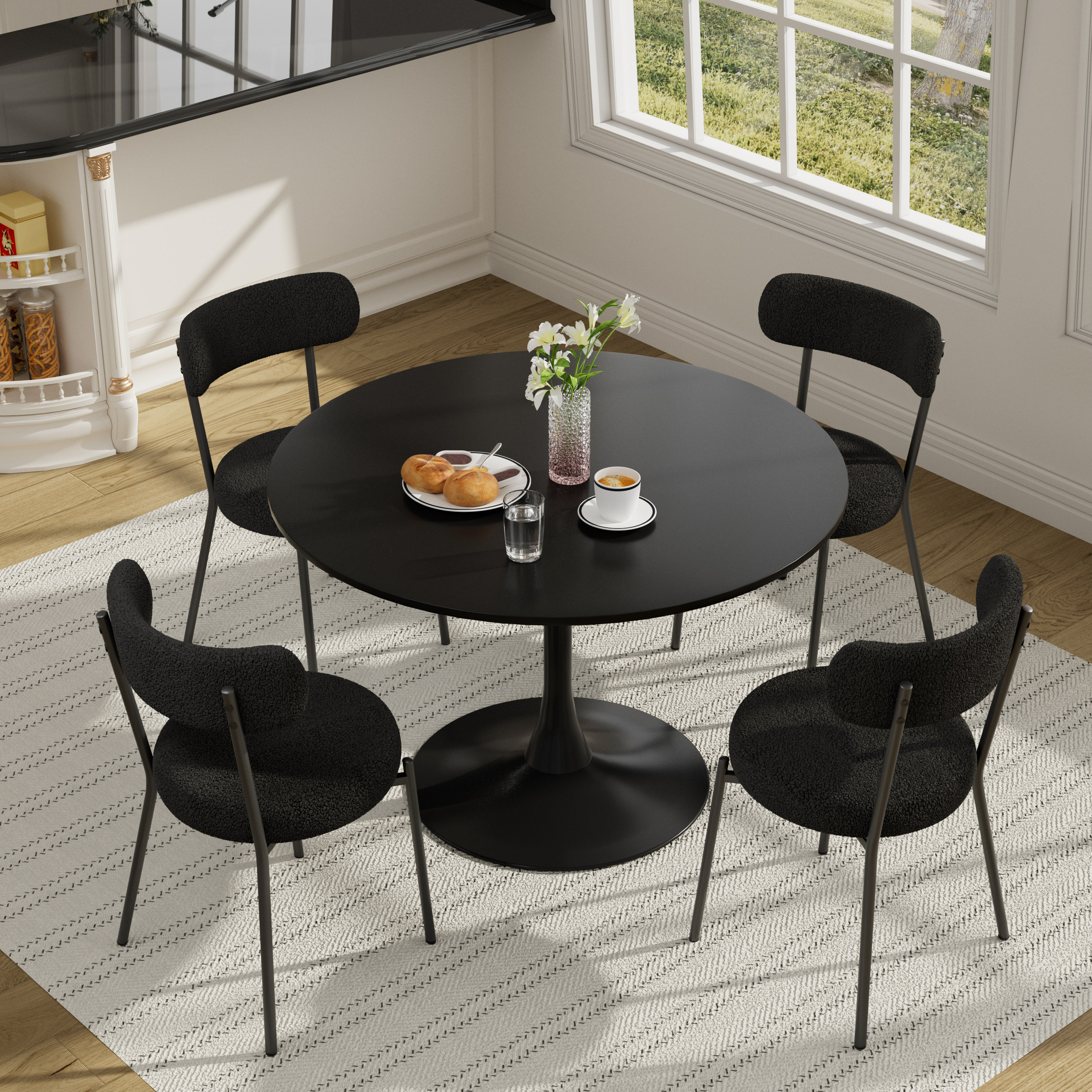George Oliver 42" Round Modern Kitchen Dining Table with 4 Dining ...
