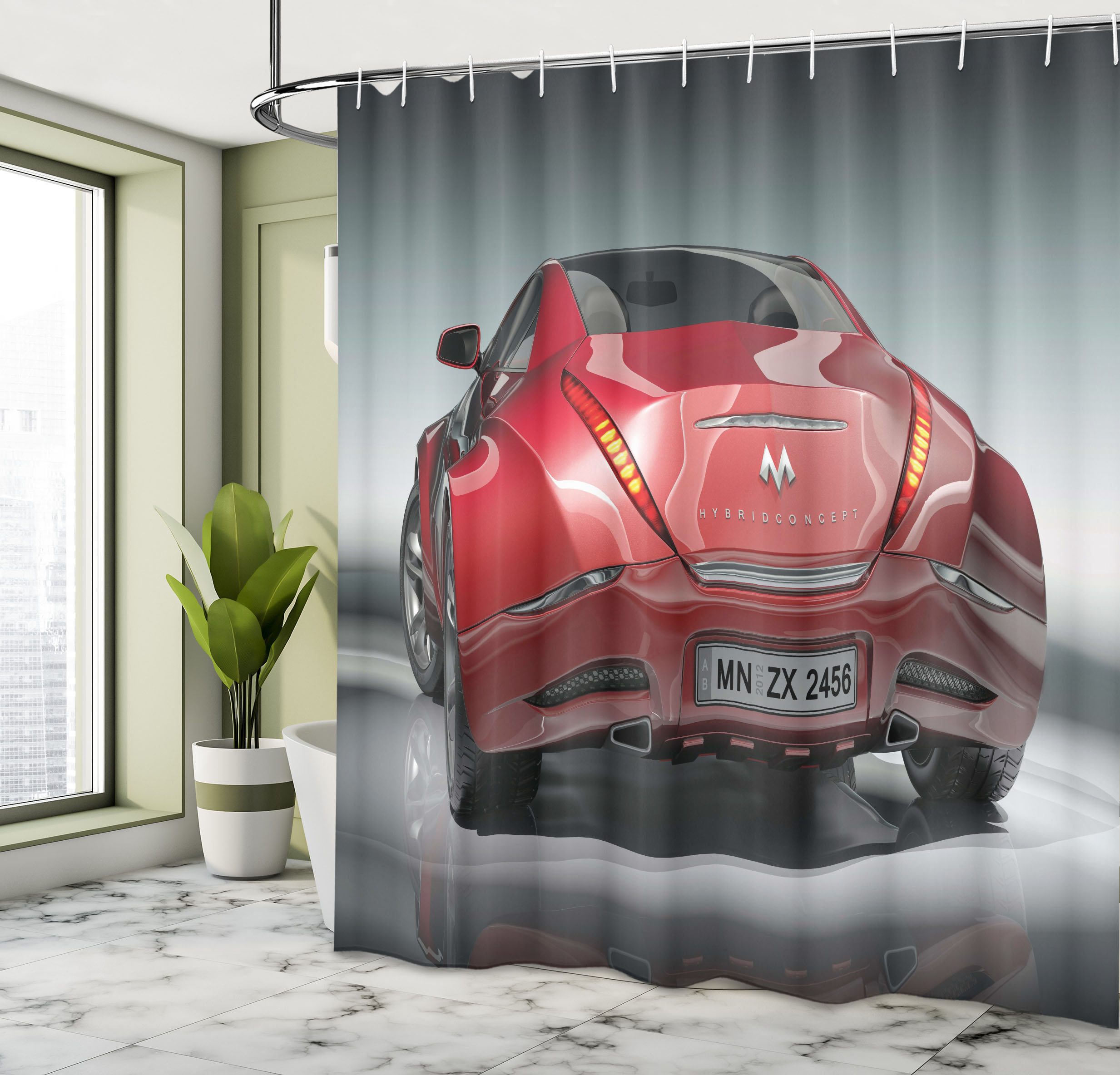 17 Stories Cars Shower Curtain Sports Car Powerful Engine Red Black ...