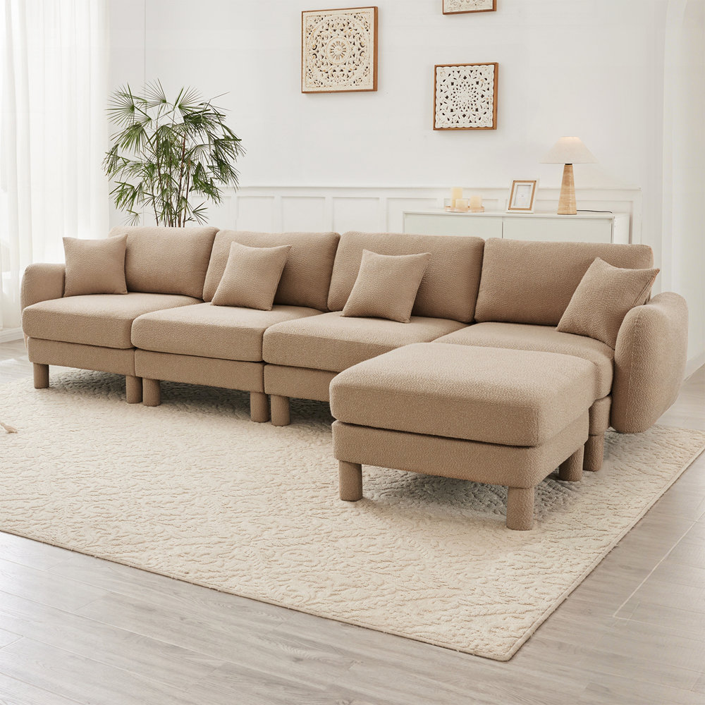 QIURUNSHANGMAO Boucle Fabric Convertible L Shape Sectional 4-seater ...
