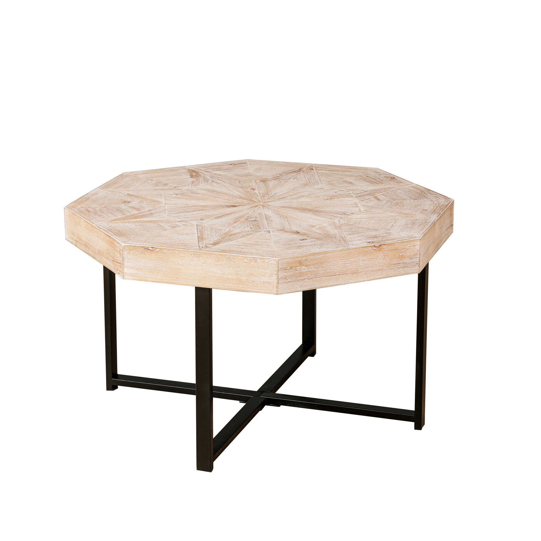 17 Stories Vintage Octagonal Patchwork Wooden Coffee Table With Cross ...