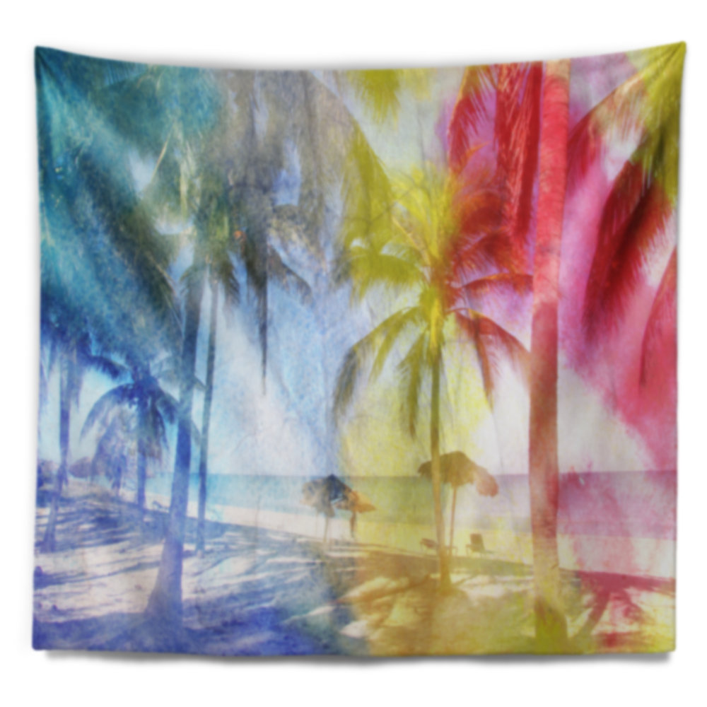 East Urban Home Landscape Blue Retro Palm Trees Tapestry | Wayfair