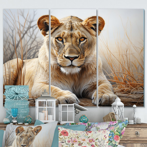 Winston Porter Africa Lioness Power I On Canvas 3 Pieces Print | Wayfair