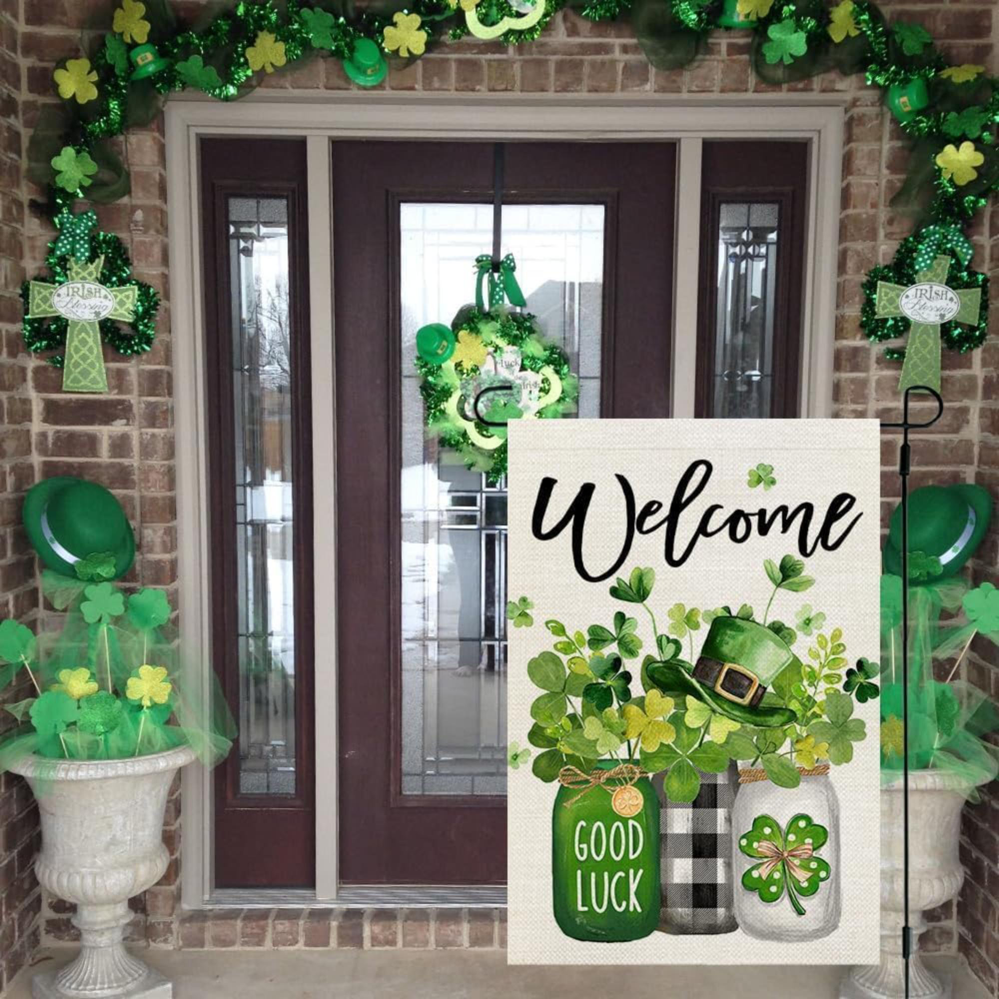 The Holiday Aisle® St Patricks Day Shamrocks Mason Jar Garden Flag Inch Double Sided For Outside ...