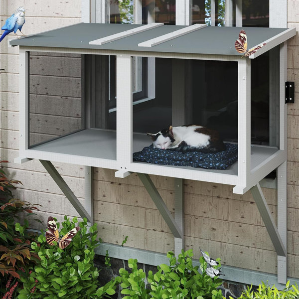 Tucker Murphy Pet™ 46.85" L Cat Window Box,Wooden Cat Window Enclosure ...