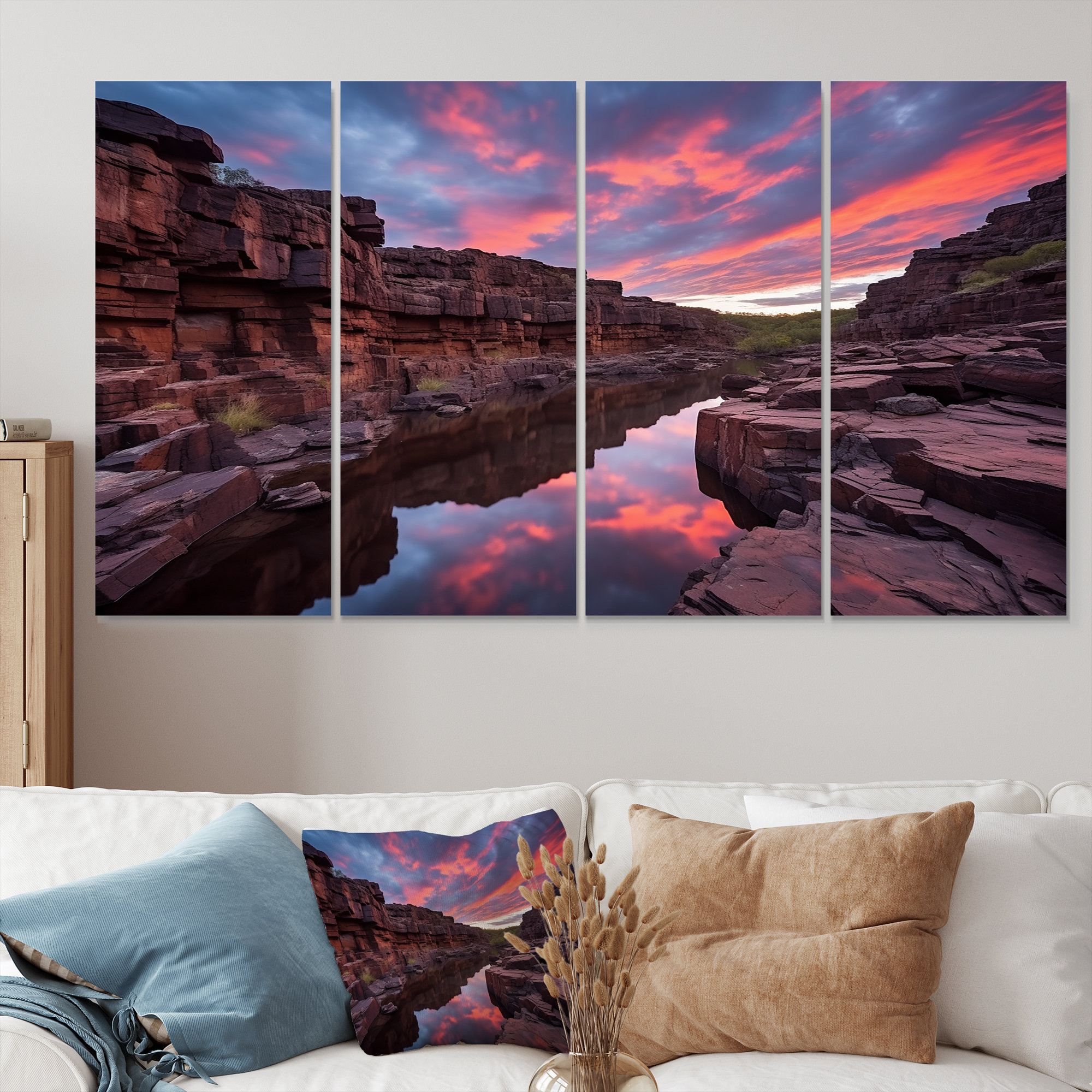 Design Art Pink Sunset Mountain Reflection Australian Outback - Canyon ...
