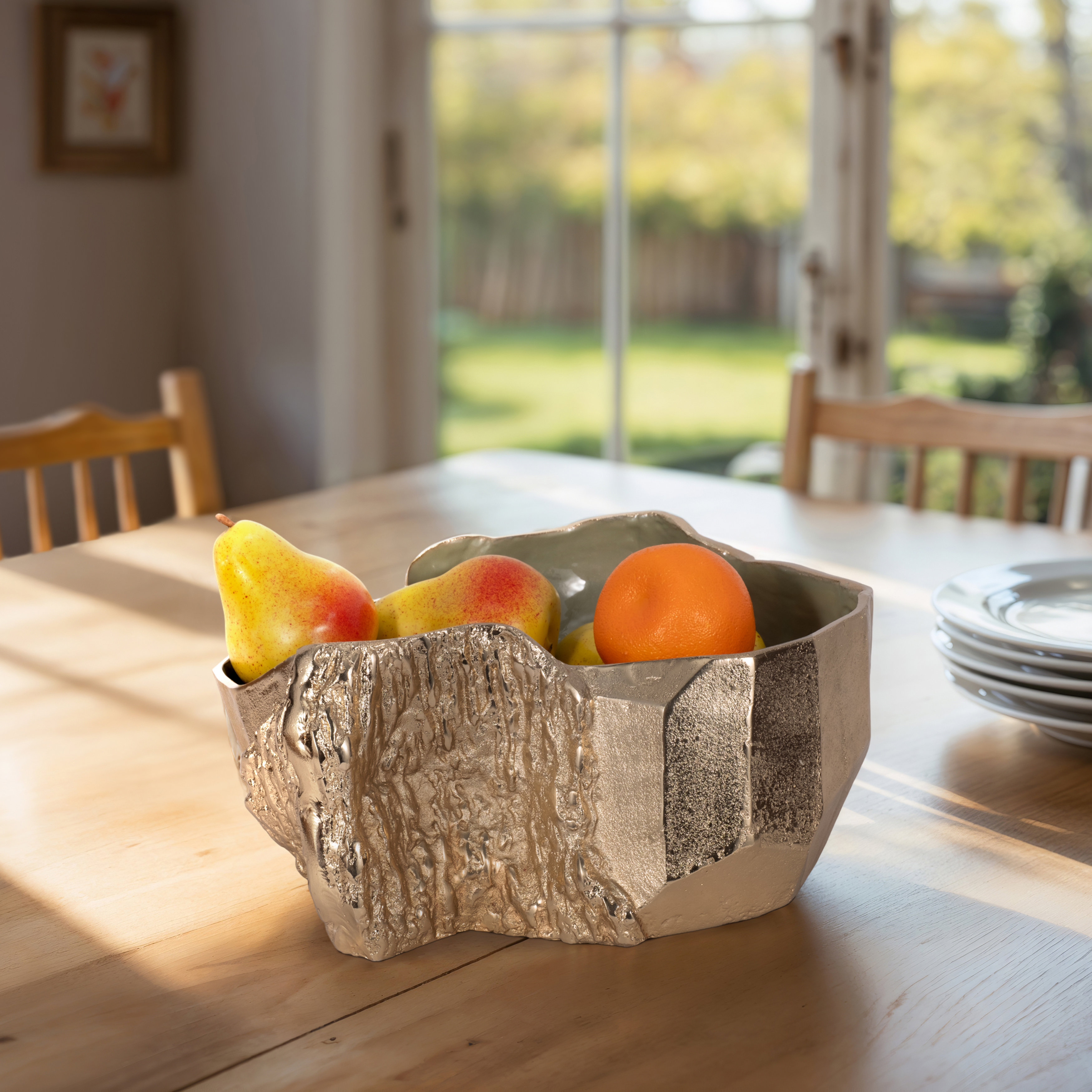 Mercer41 Jillane Metal Bowl with Sculptural Textured Design and Faceted ...