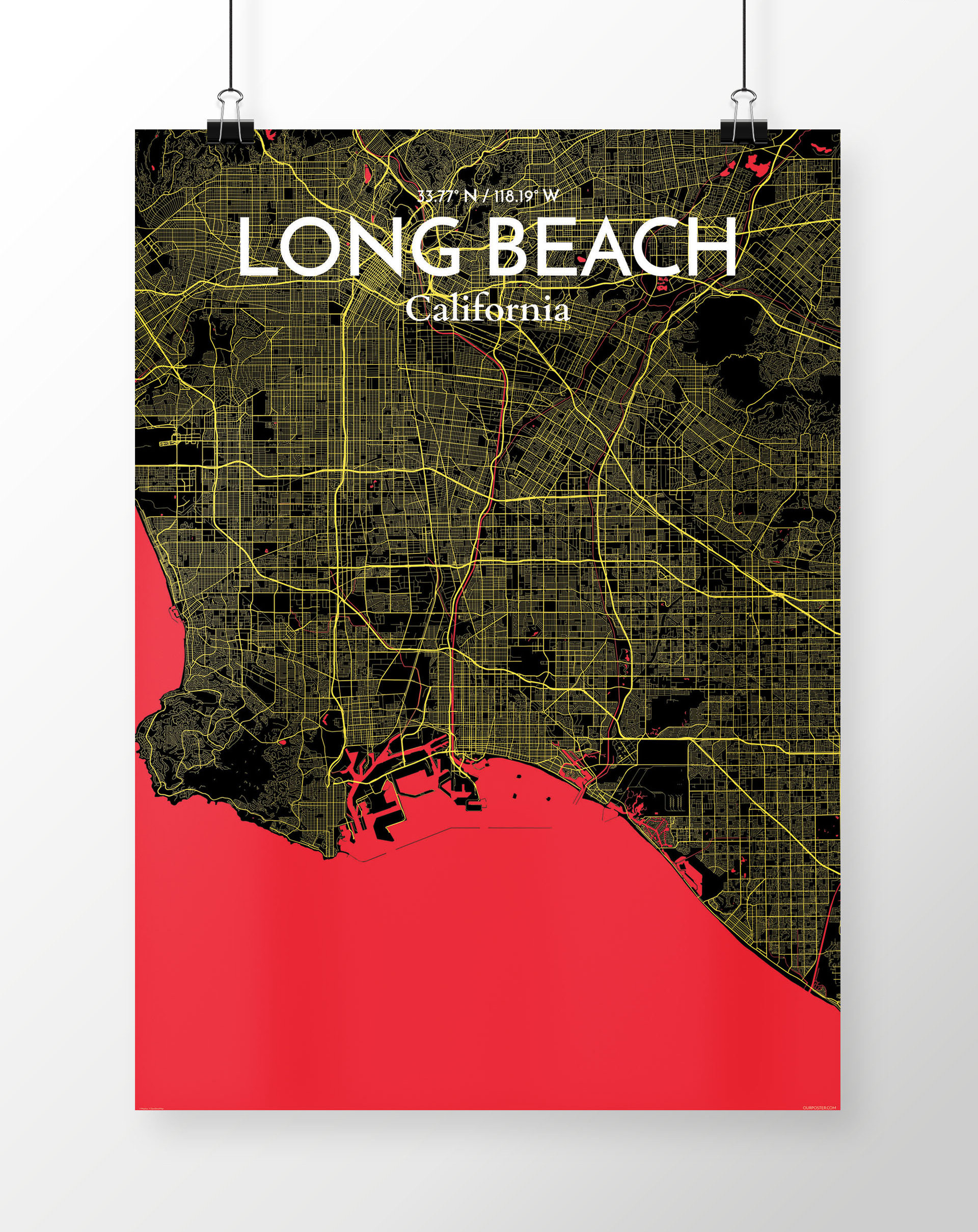 East Urban Home Long Beach City Map - Unframed Graphic Art Print on ...