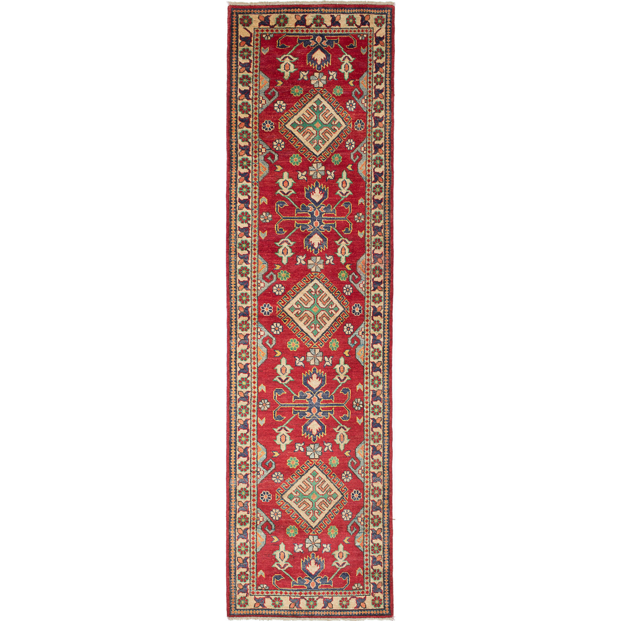 Isabelline One-of-a-Kind Kaleb Hand-Knotted 2010s Uzbek Gazni Red/Ivory ...
