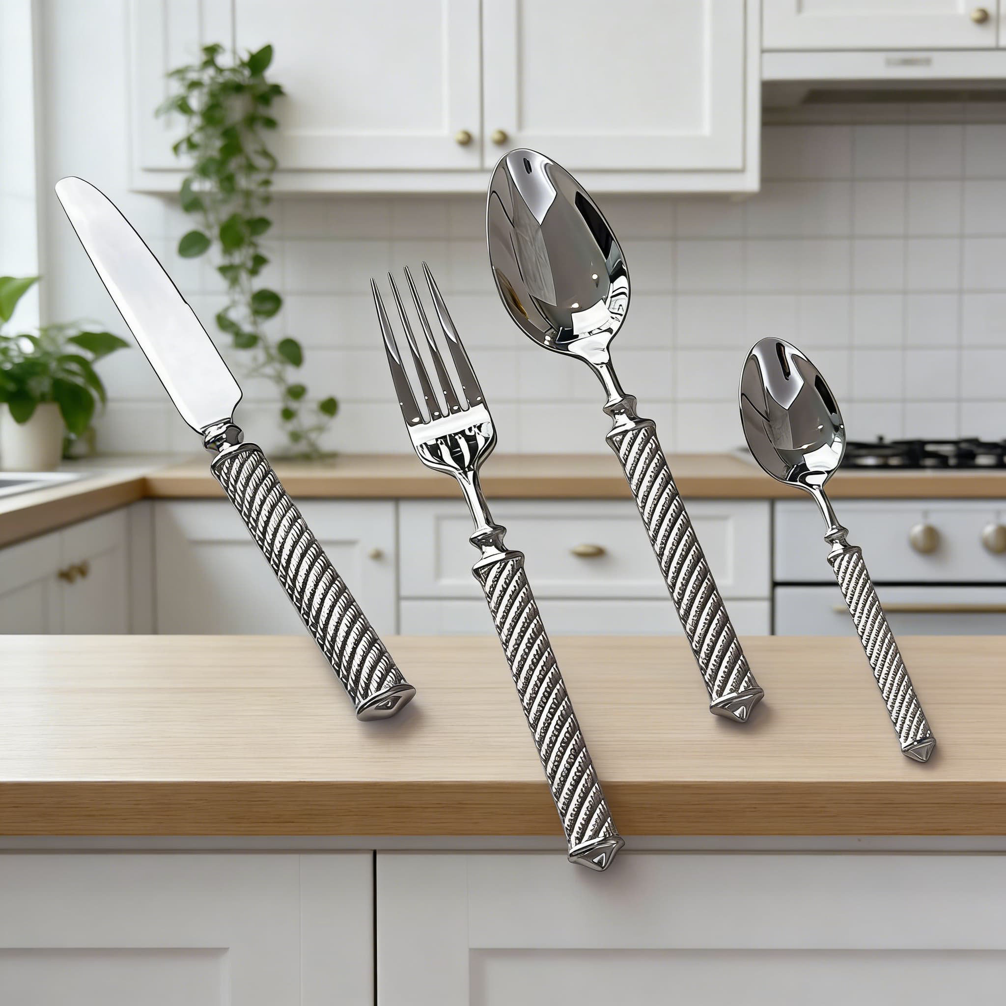 Hokku Designs 16-Piece French Dinnerware Set, Forged Stainless Steel ...