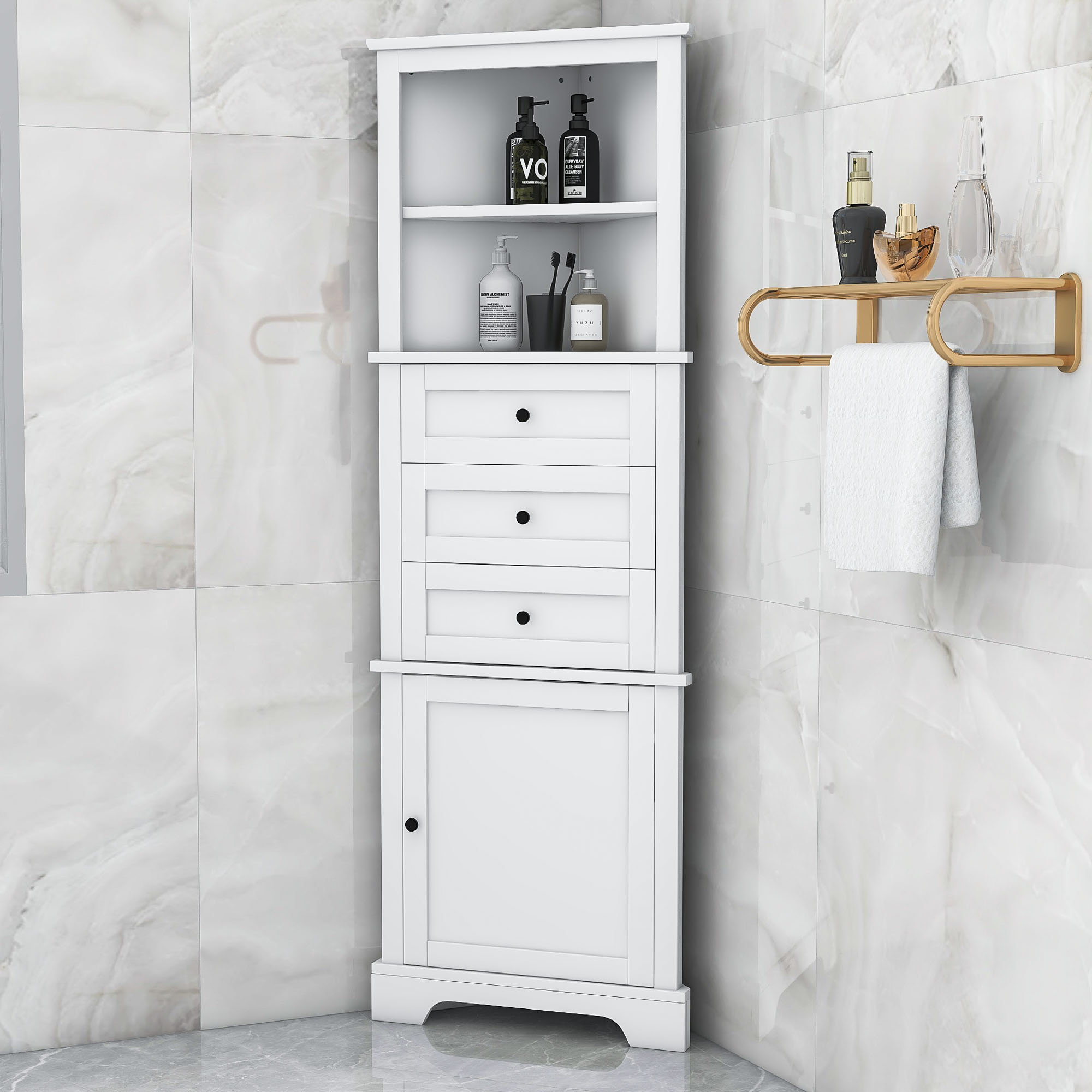 Red Barrel Studio® Fetiere Freestanding Bathroom Cabinet, Triangle Tall ...