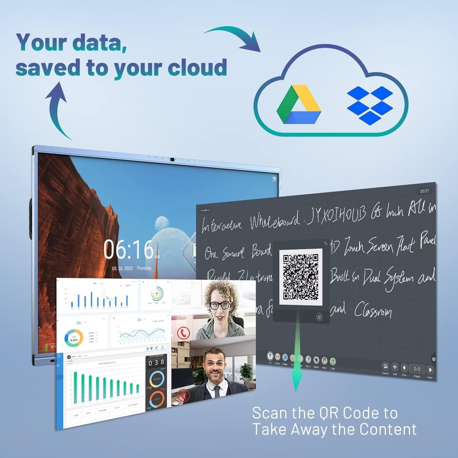 JYXCN Smart Board Conference Touch Interactive Wireless Board 65" 4K ...