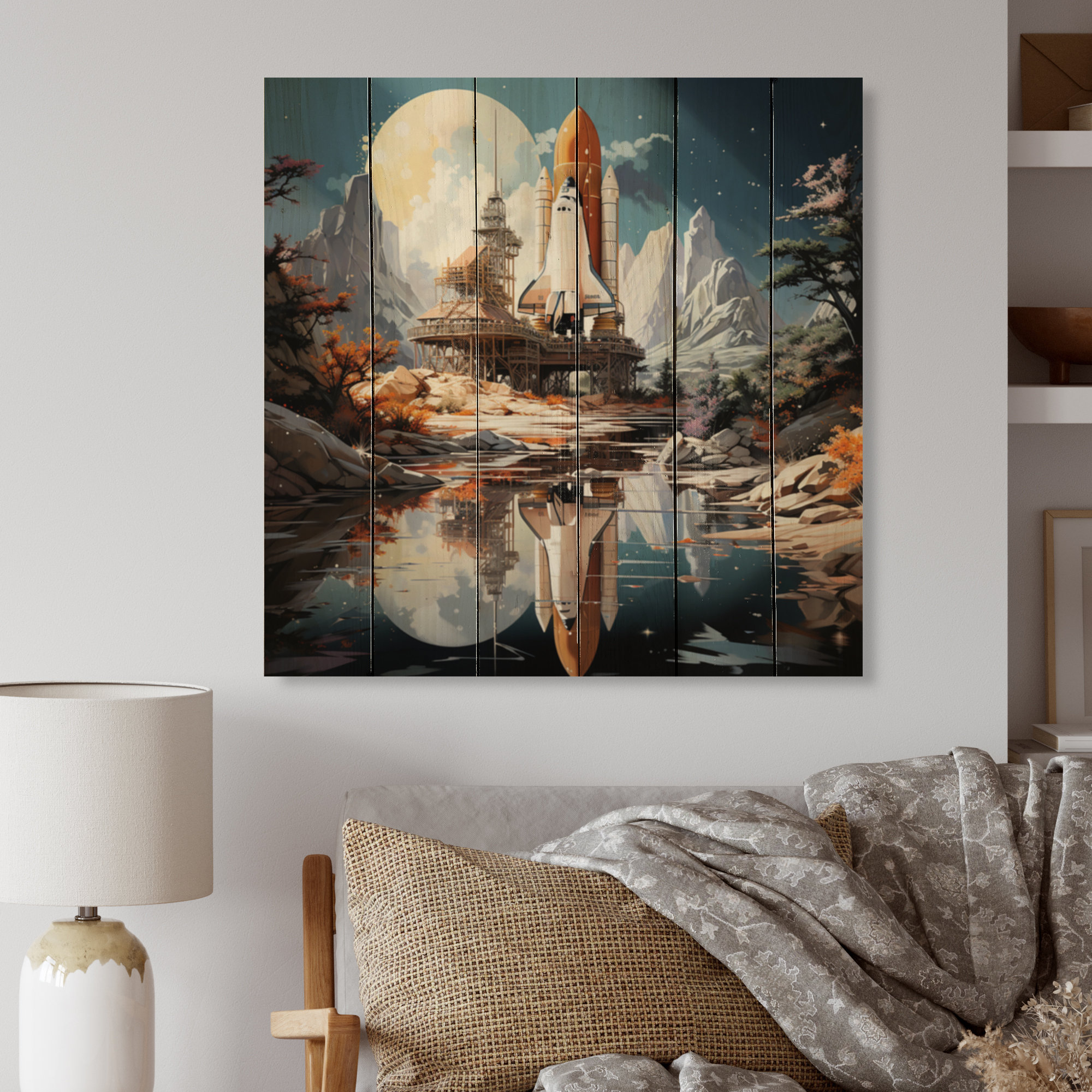 Red Barrel Studio Lapithos Rocketship Reflection on Water I - Unframed ...