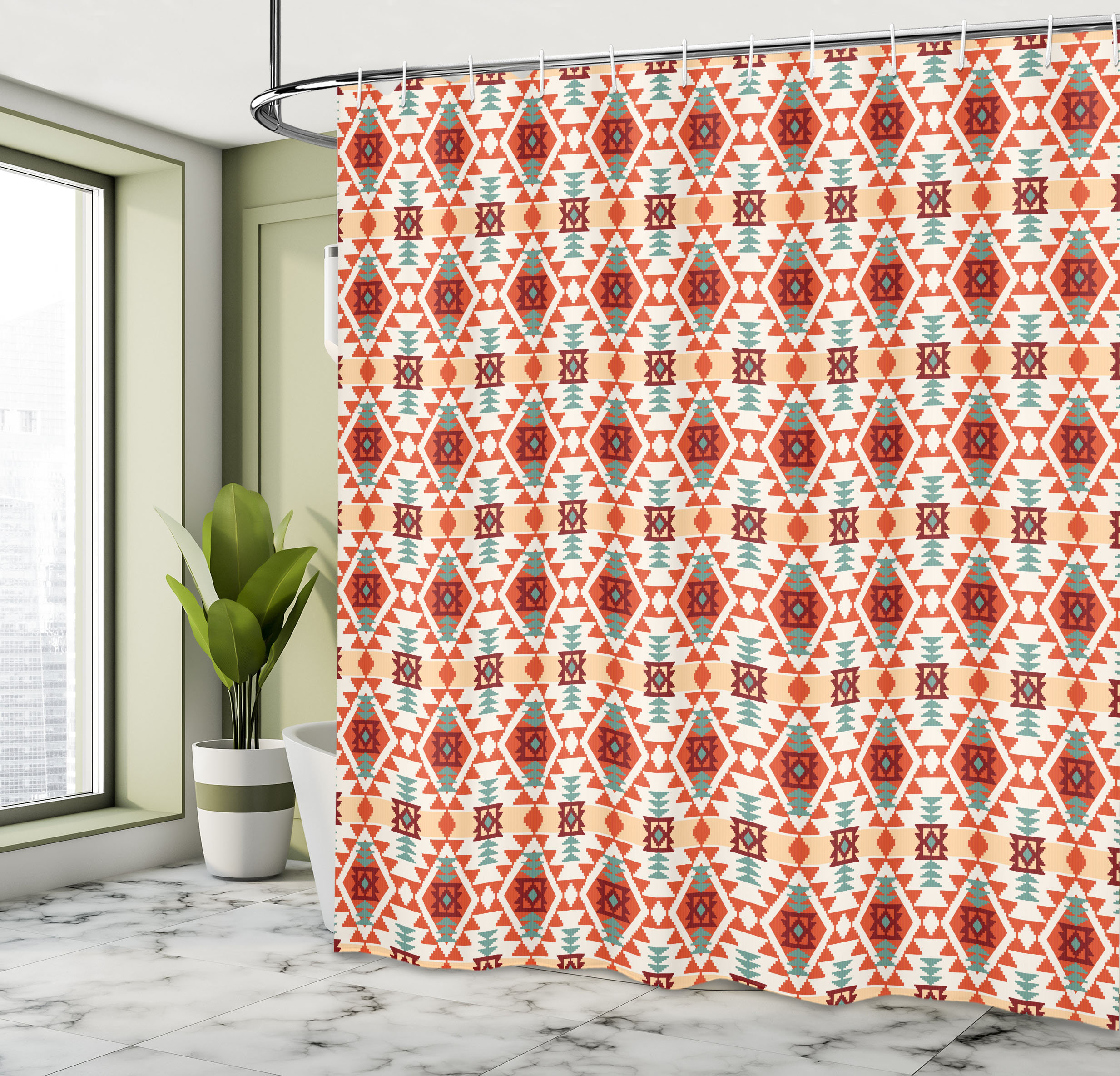 East Urban Home Aztec Shower Curtain Rhombus Forms Triangles Multicolor ...
