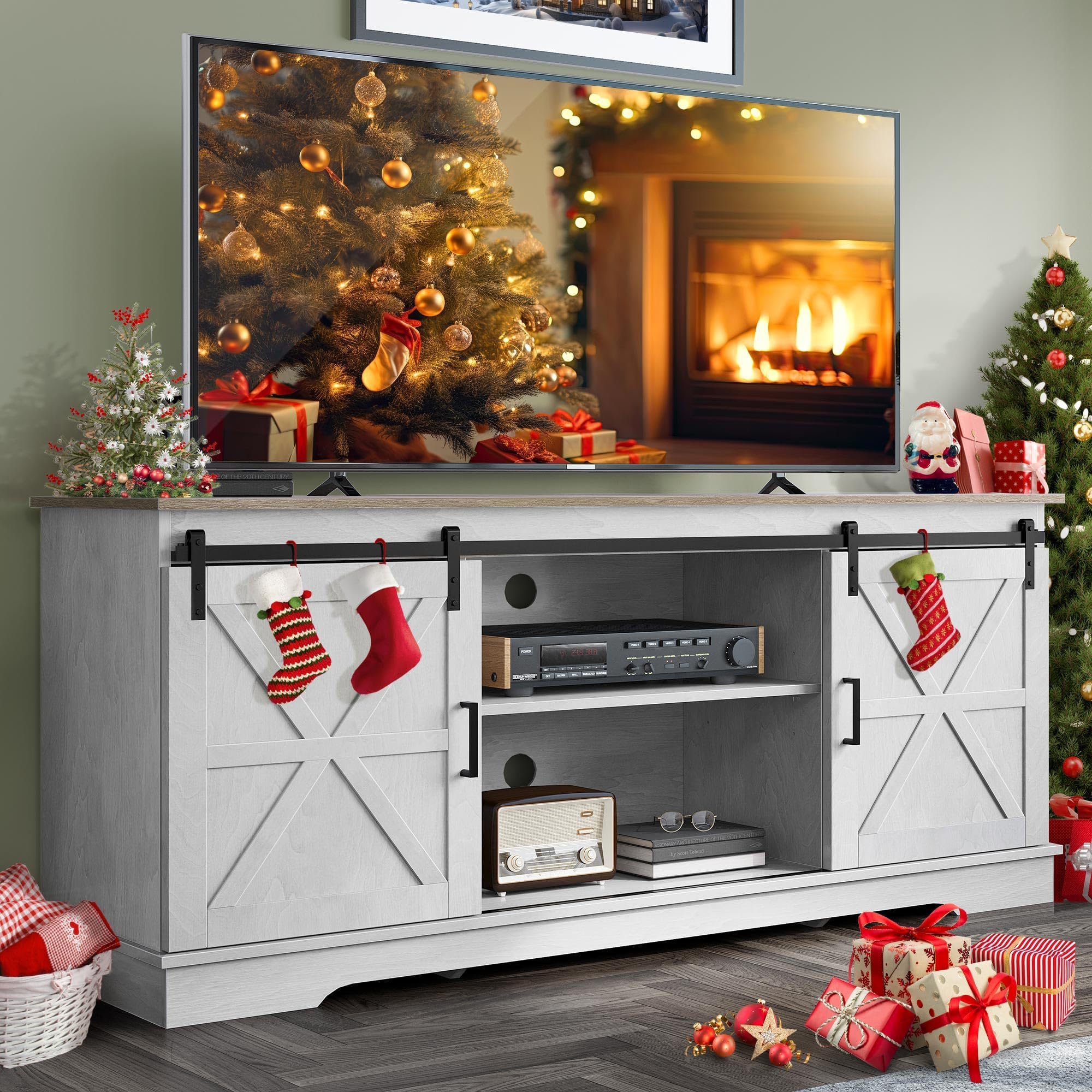 Gracie Oaks Grey White & Grey Wash,TV Media Console for Living Room ...