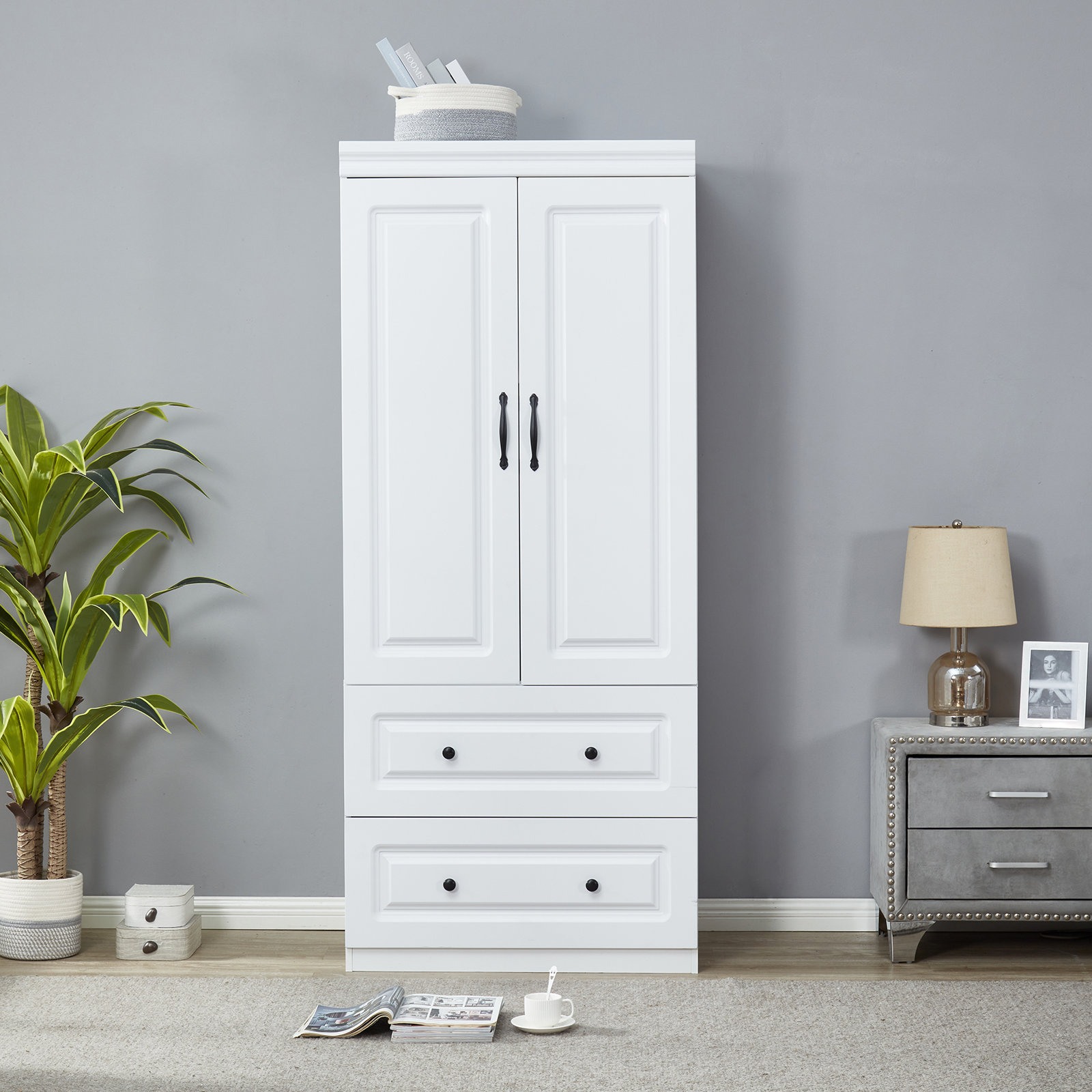 Latitude Run® Abbottsville Solid Wood Armoire, 2 Drawers, Bedroom ...