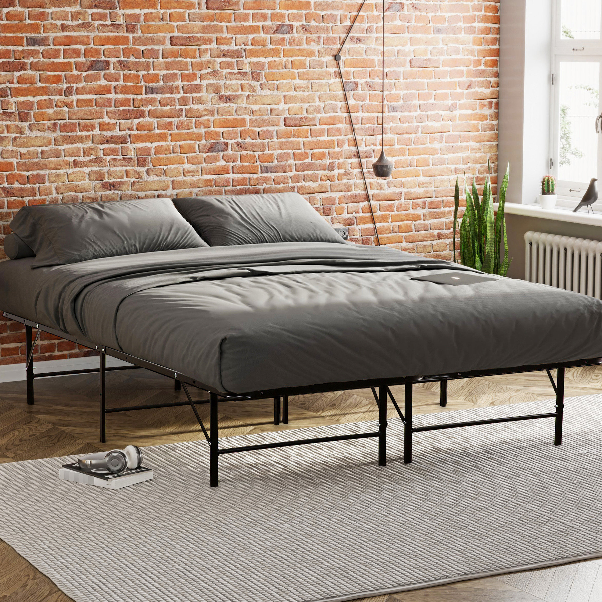 Ivy Bronx Metal Mattress Foundation Bedroom Bed - Full Size, Strong ...