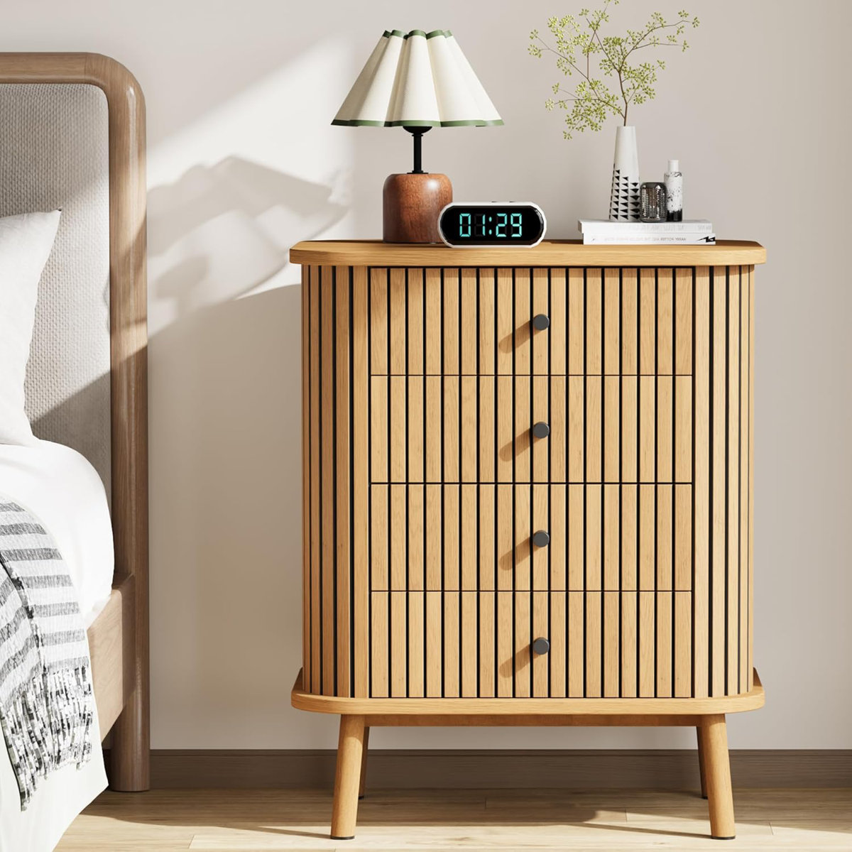 Corrigan Studio® Fluted 4 Drawers Dresser, Tall Modern Chest of Drawers ...