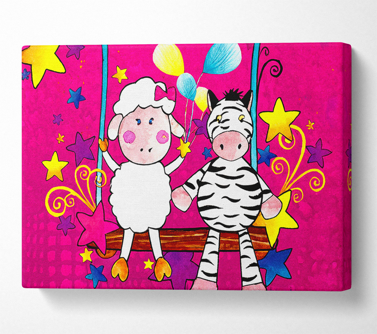 Zoomie Kids Sheep And Zebra On Swing Celebration White - Print ...