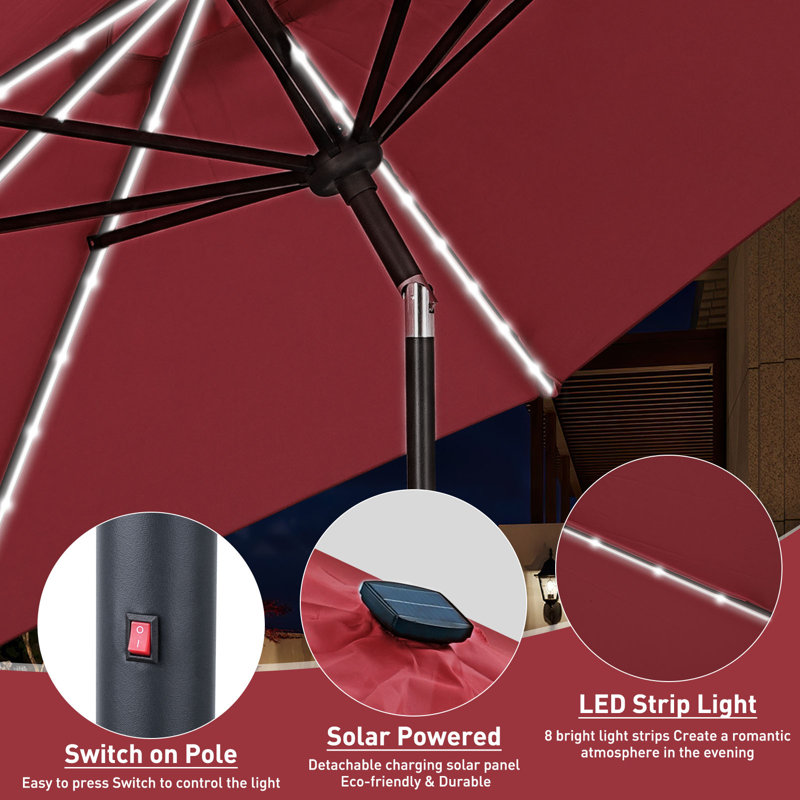 Arlmont & Co. 10 ft Solar Patio Umbrellas with LED lights & Reviews ...