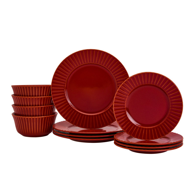 Tabletops Gallery Richmond Collection- 12 Piece Stoneware Embossed ...