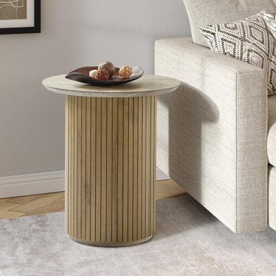 Ebern Designs Huntleigh 17.75"W Modern Round End Table with Fluted Wood ...