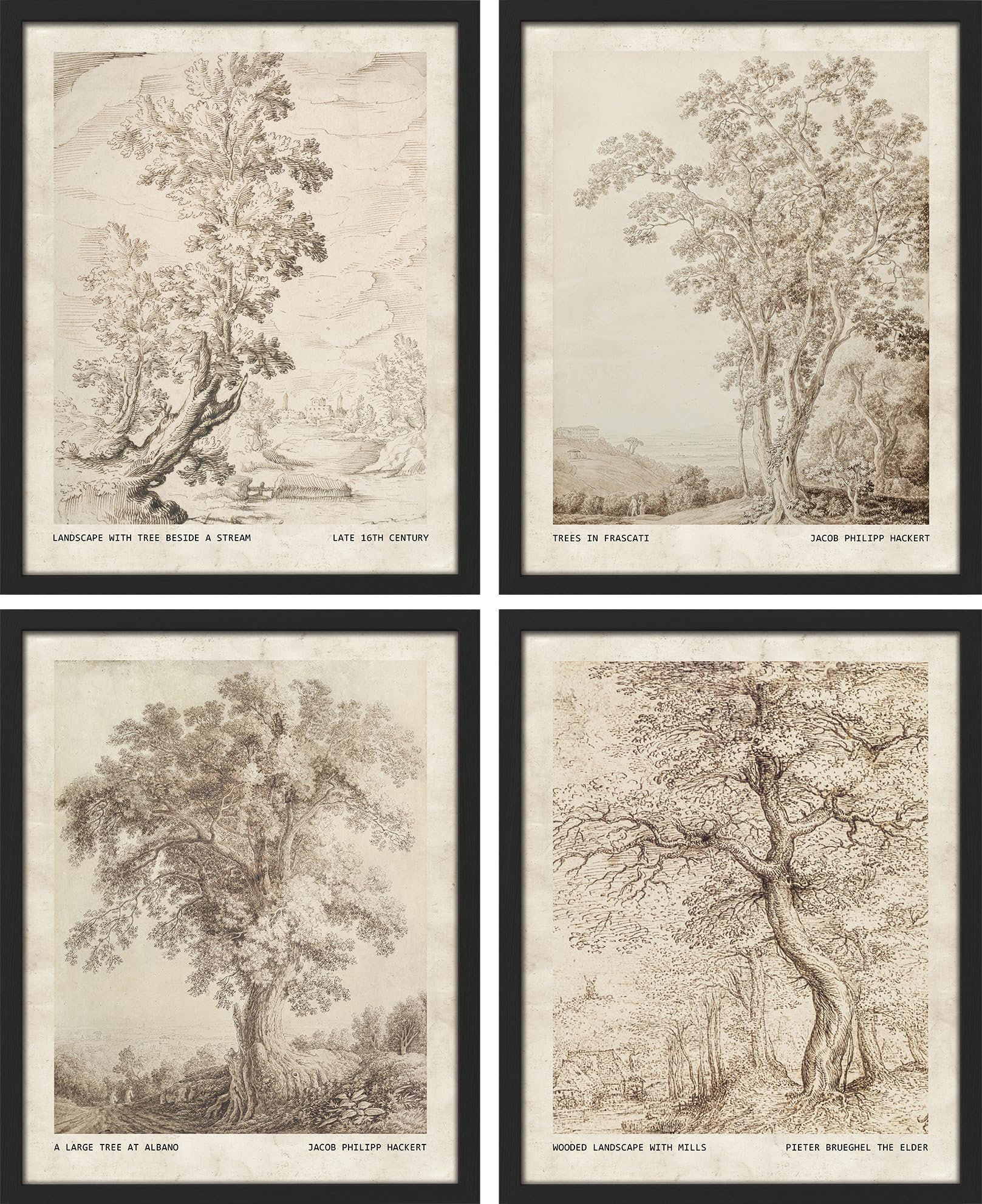 SIGNLEADER Vintage Landscape Sketch Antique Tree Framed On Paper 4 ...