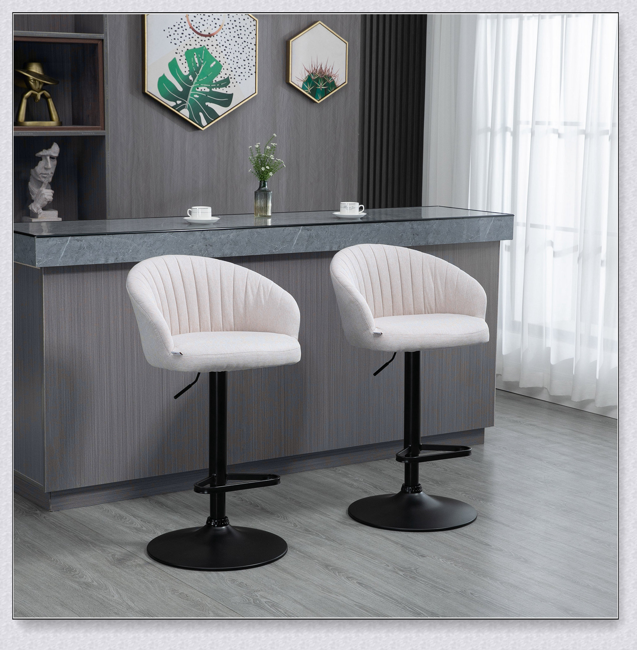 Everly Quinn Adjustable Swivel Bar Stools Set of 2, Linen Touch Fabric ...