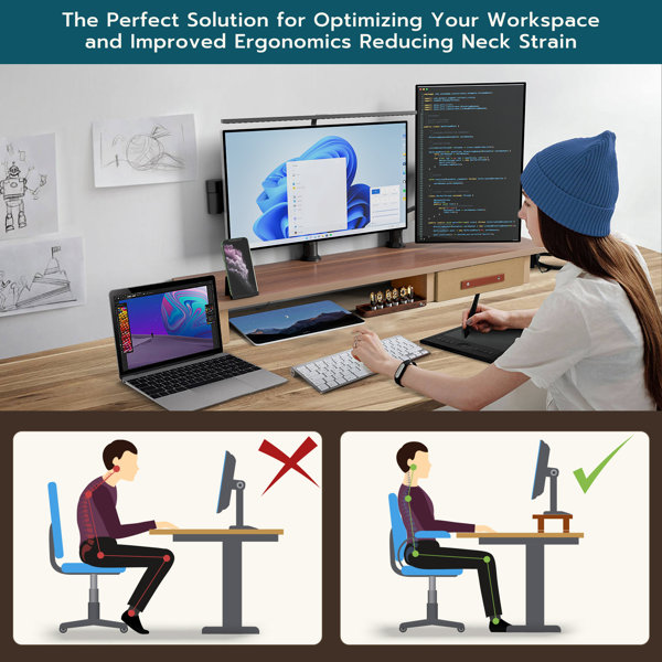 17 Stories Monitor Riser Long, Walnut & Reviews | Wayfair