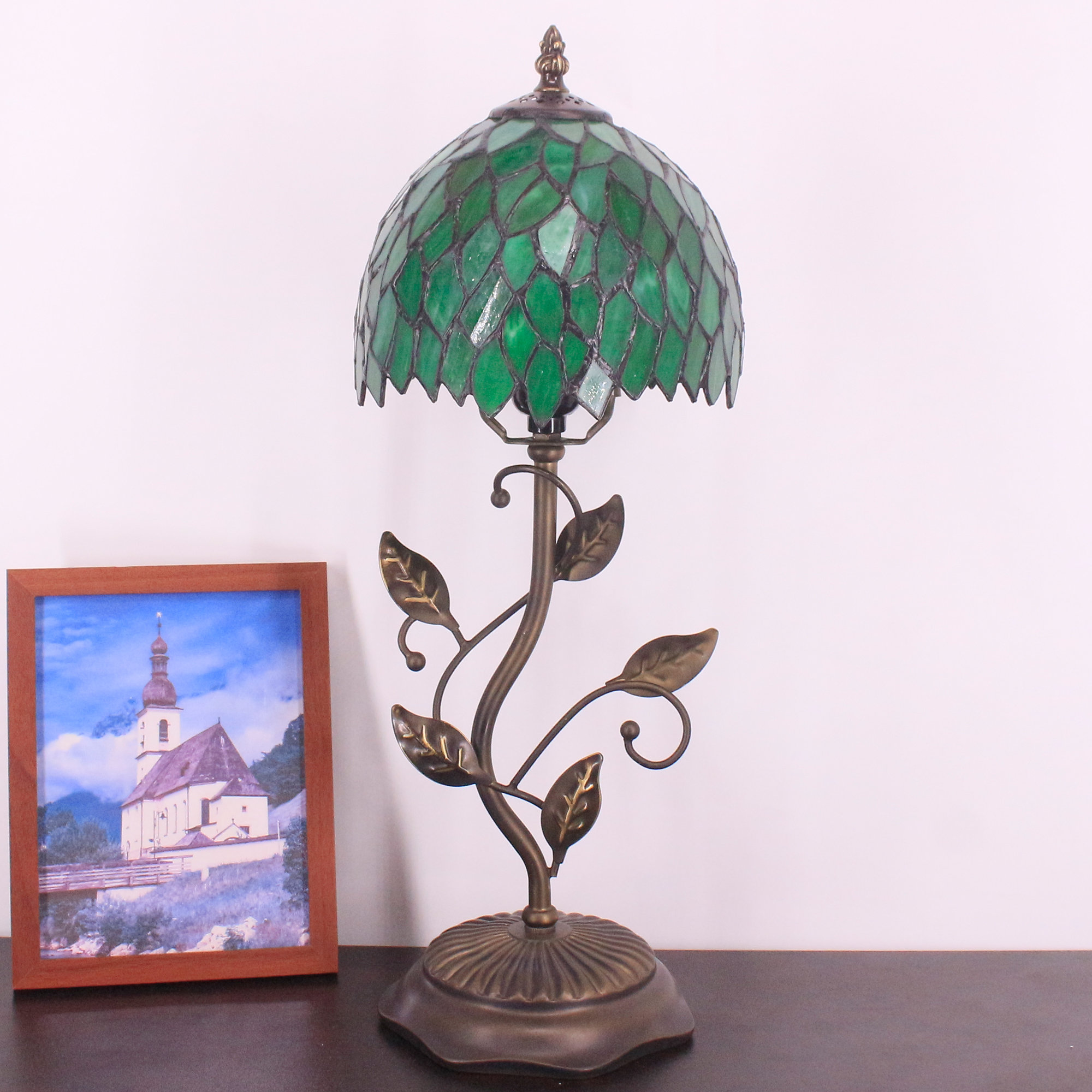 Astoria Grand Small Tiffany Lamp Green Wisteria Style Stained Glass ...