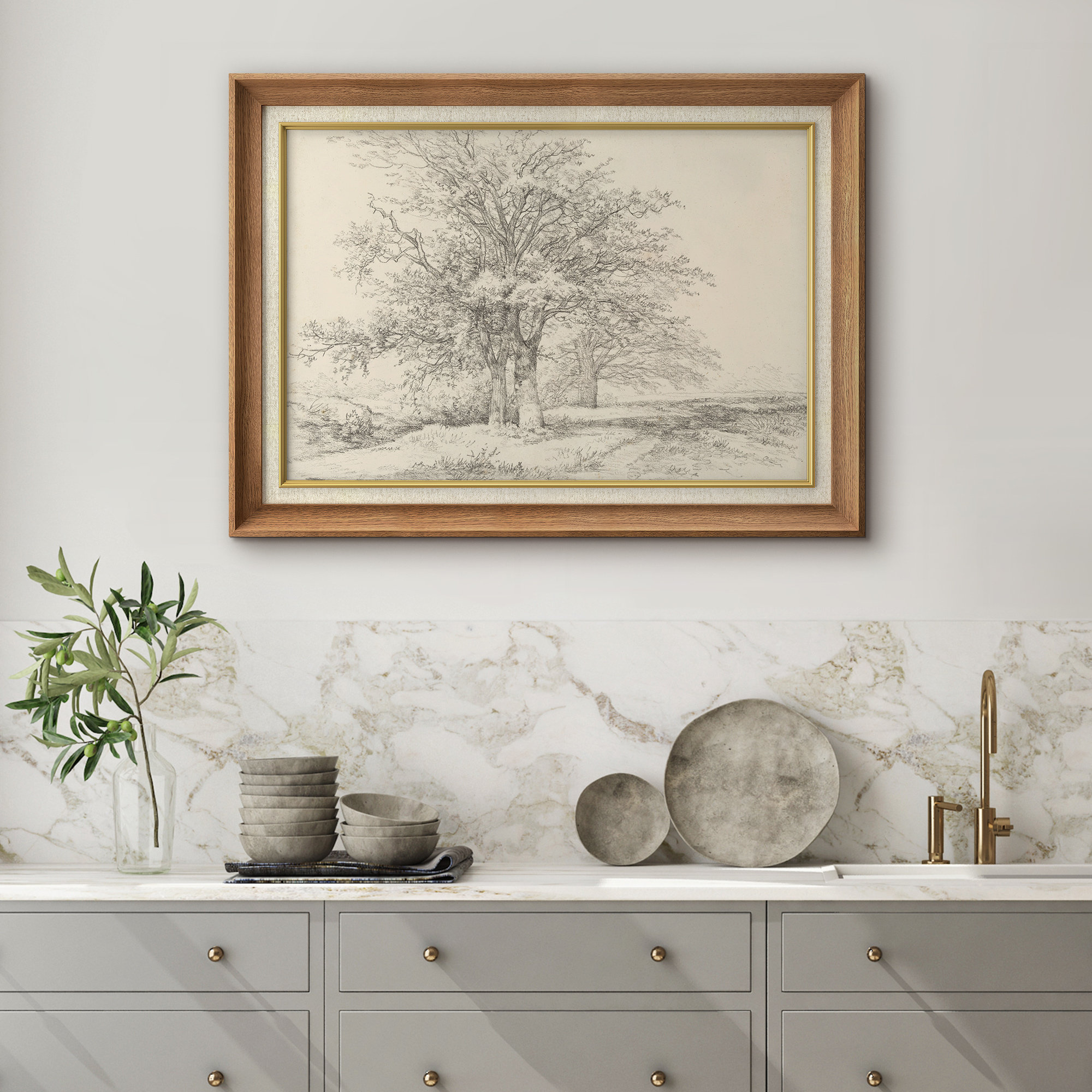 wall26 Countryside Big Tree Sketch Elegant Monochrome Botanical ...