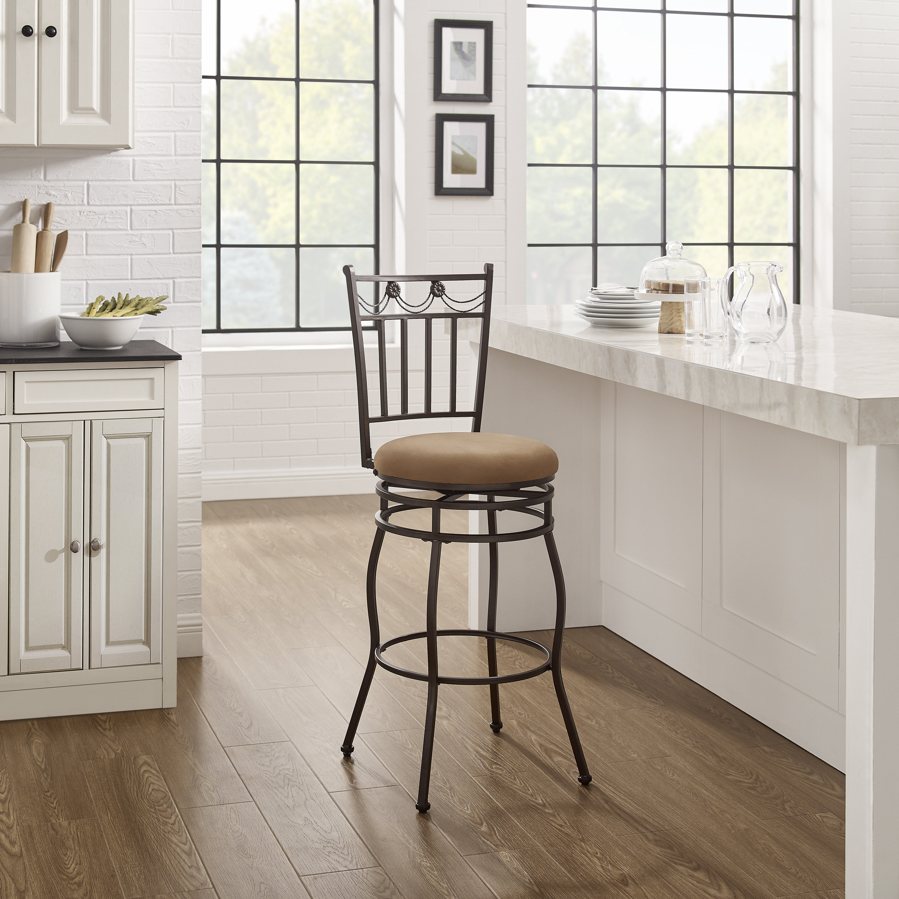 Charlton Home Ine Metal Upholstered Swivel Counter & Bar Stool ...