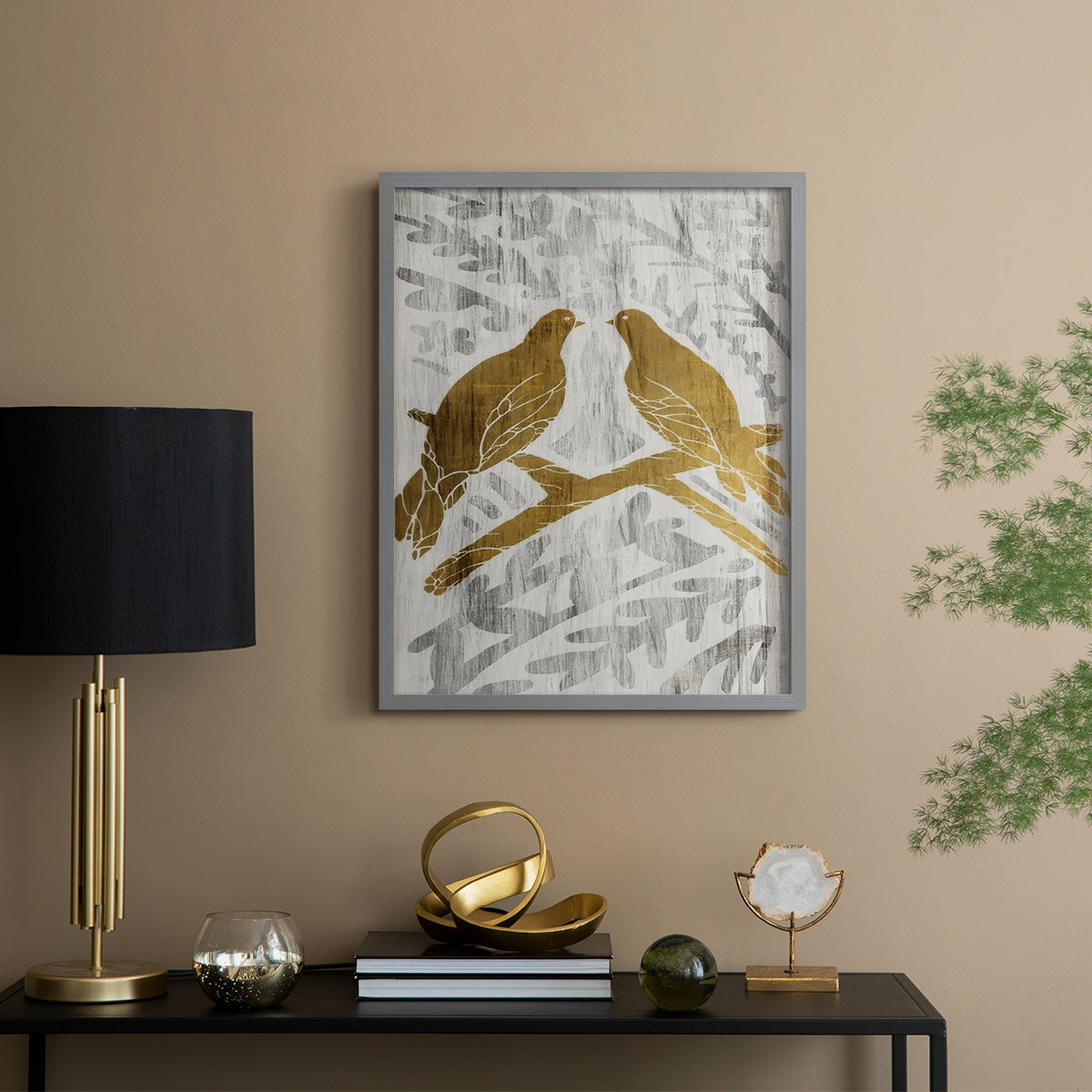 Lark Manor™ Two Turtle Doves - Gold Leaf Holiday Framed Print - Solid ...