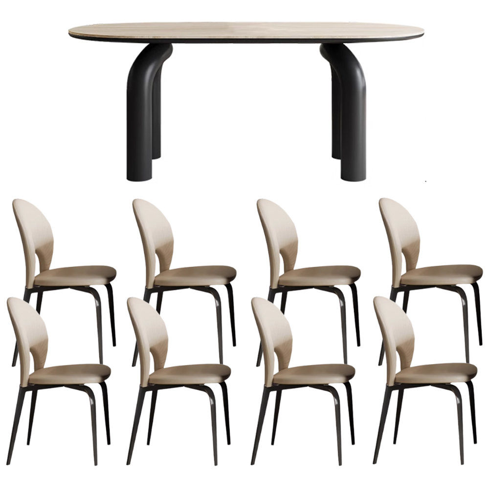 Sleek Surface Designs Modern Oval Rock Slab Fiberglass Dining Table Set ...