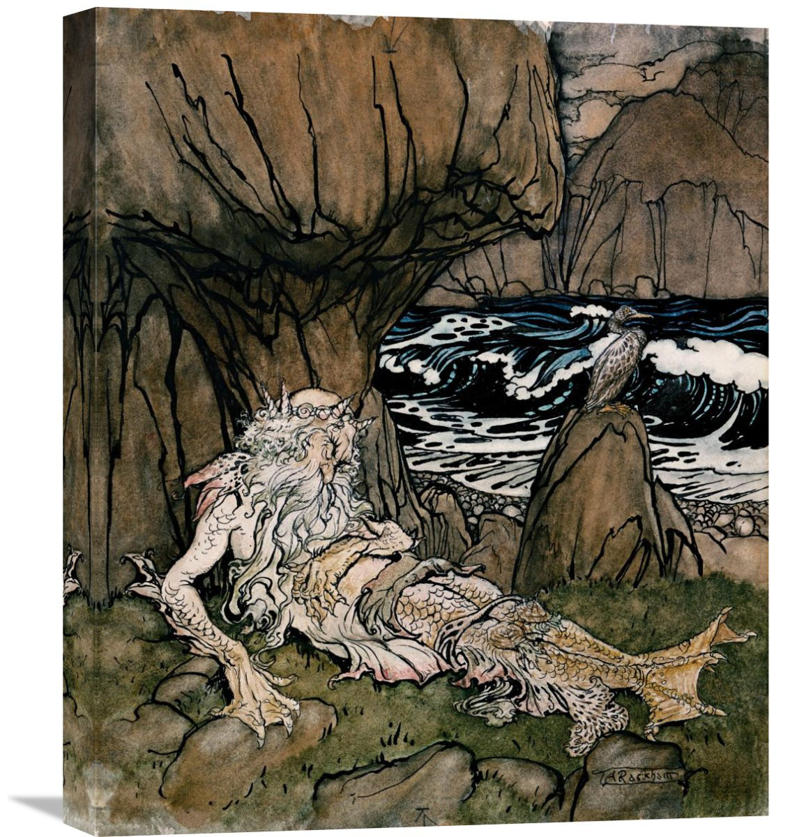 Global Gallery 'A Crowned 'Merman' a Sea God Sleeping on a Rocky Shore ...