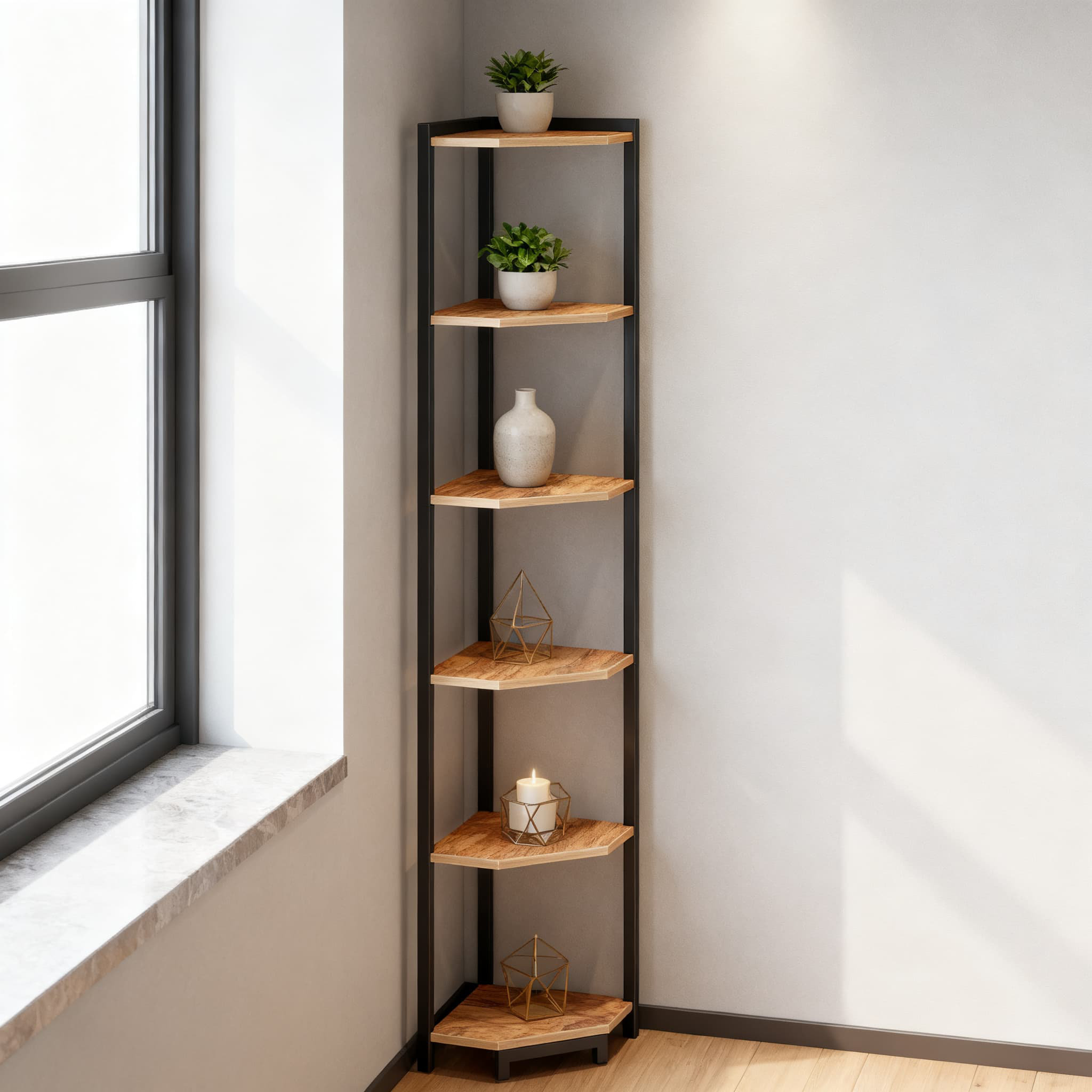 Orren Ellis 6-Tier Corner Shelf With Adjustable LED Lights, Tall Narrow ...