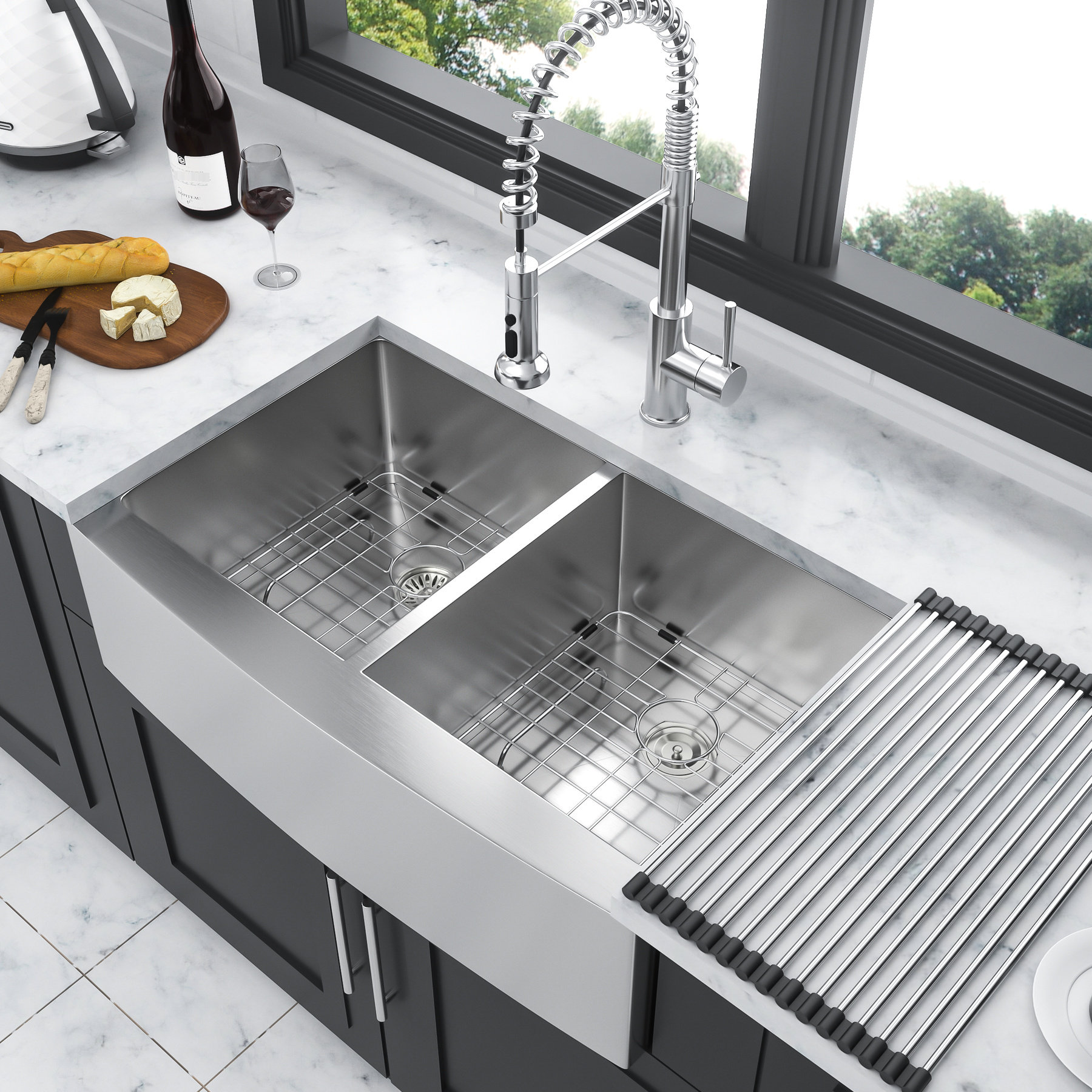 Crafted Palm Stainless Steel Apron Front Double Bowl Sink - 33"X21"X10 ...