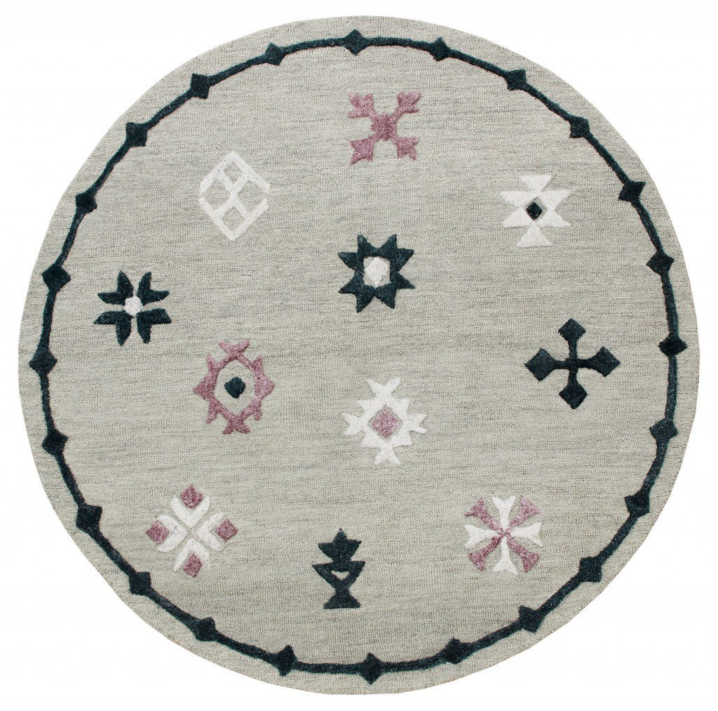 Hokku Designs 7' Gray Round Wool Hand Hooked Handmade Area Rug | Wayfair