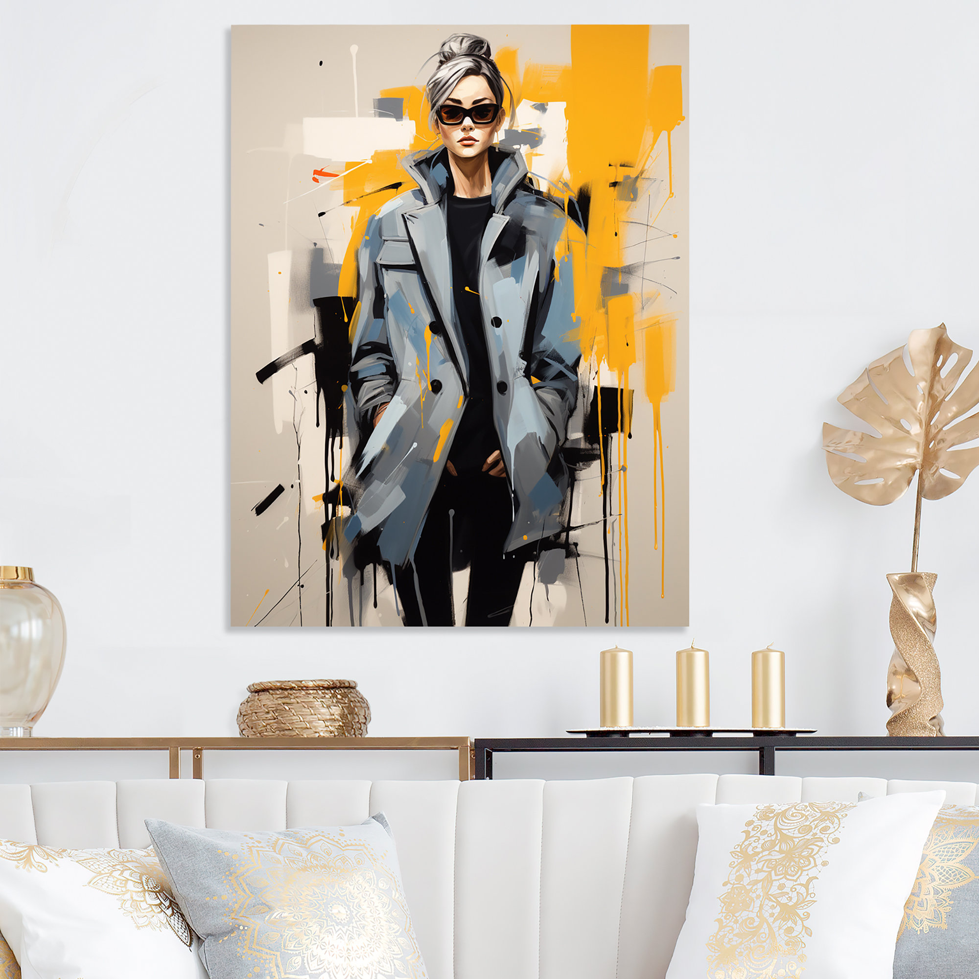 Lark Manor Yellow And Grey Graphiti Fashion Woman Portrait II - Fashion ...