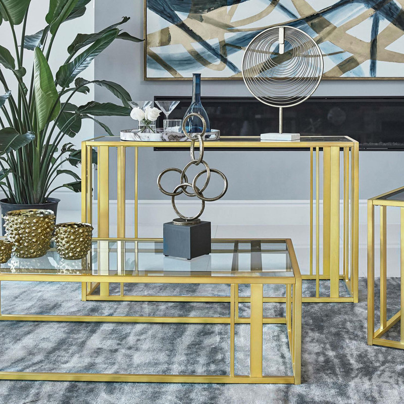 Everly Quinn Metal Frame Console Table with Glass Top | Wayfair