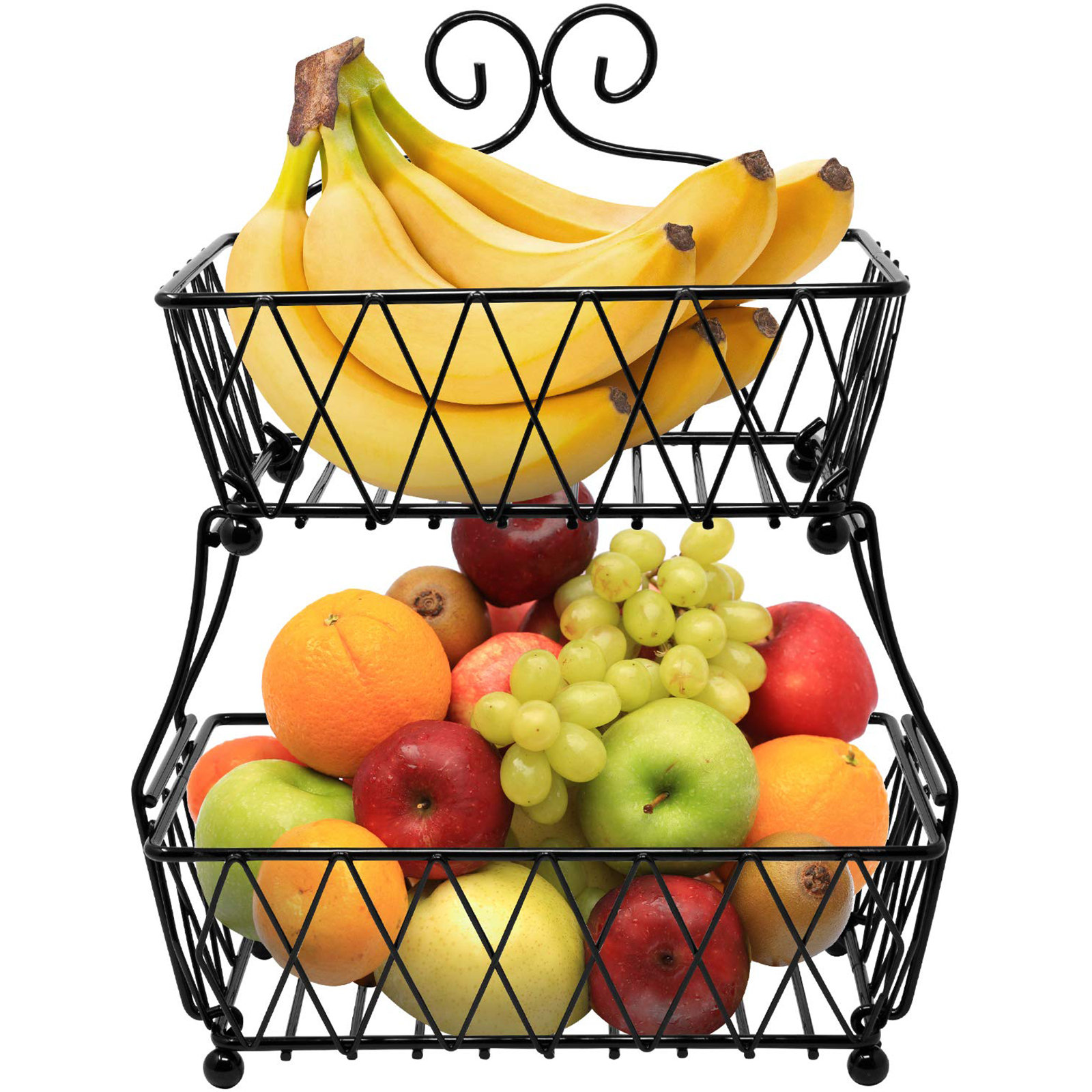 Red Barrel Studio® Fruit Basket Stand 2-Tier Storage Basket Holder For ...