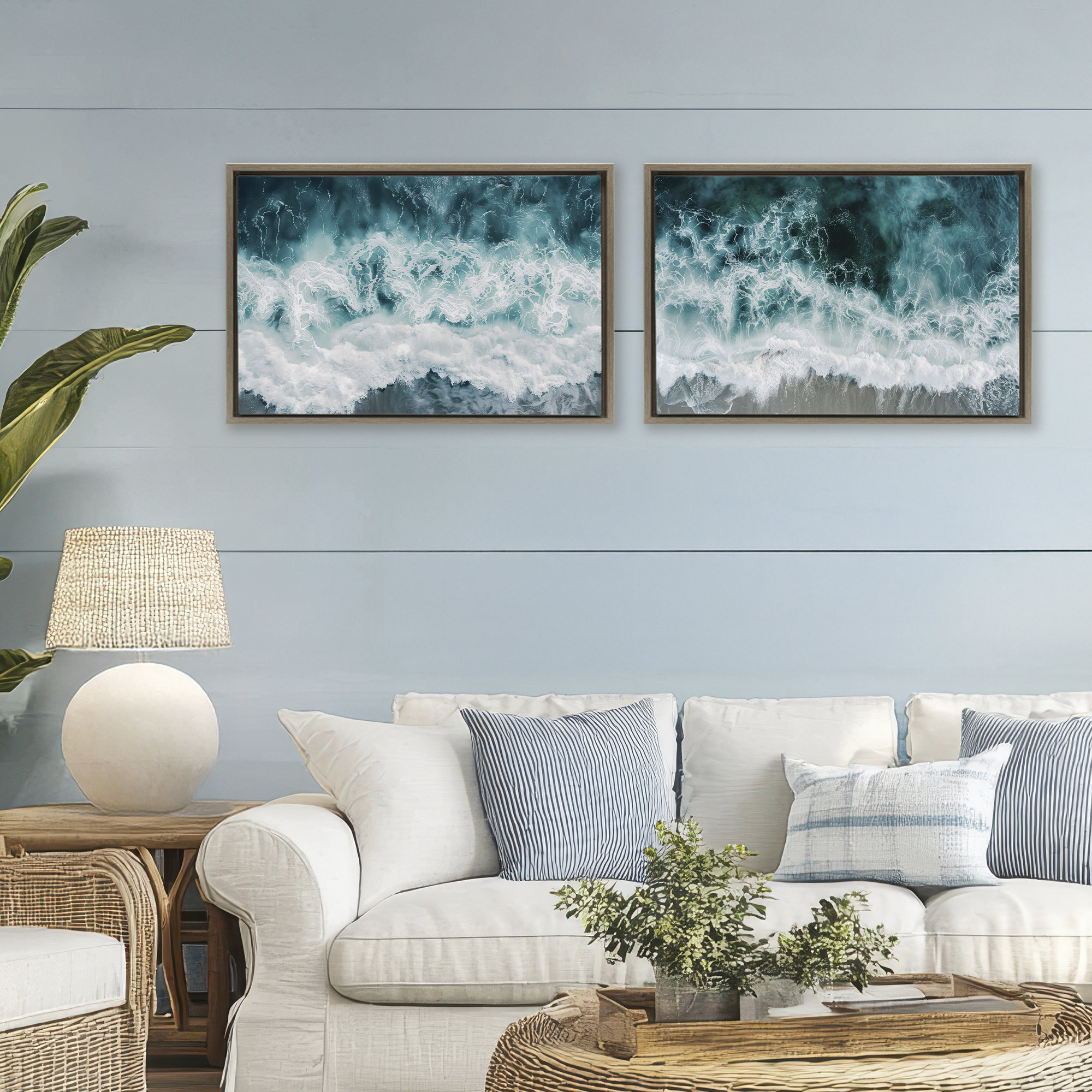 Dovecove Hazy Water Waves 2pc Floating Frame Set, design by Lazar ...