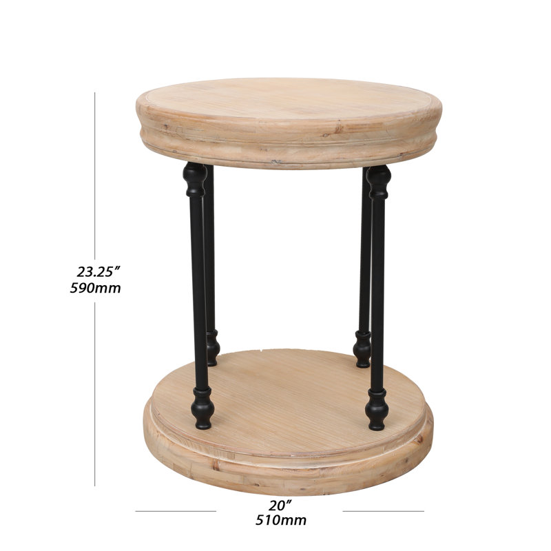 Williston Forge Jeta Rustic Round Solid Wood Storage Side End Table ...