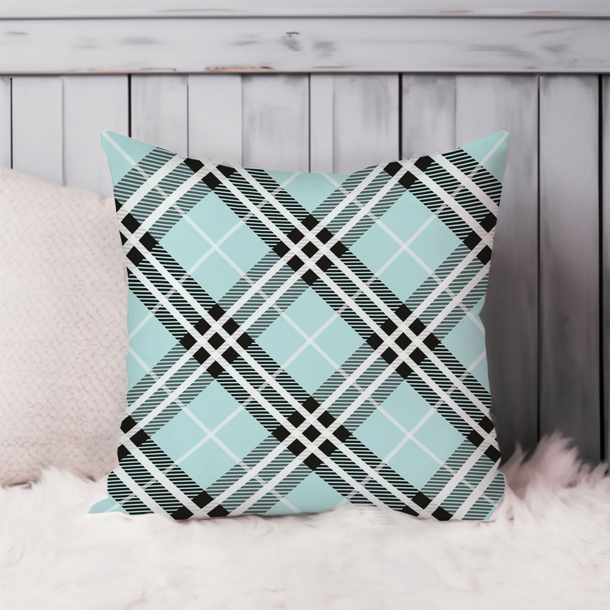 Ethan Taylor Abstract Teal Turquoise Plaid Pattern VIII Patterns Pillow ...